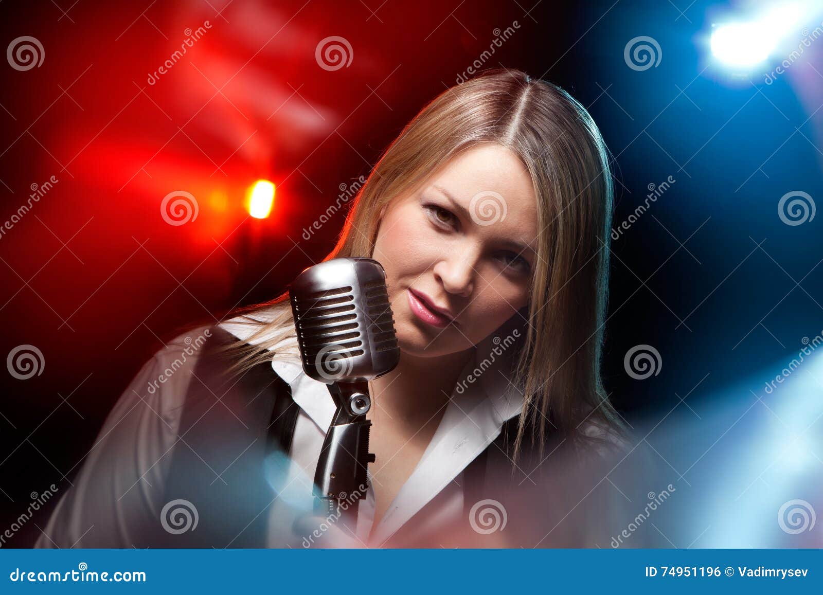 Woman with Retro Microphone Stock Photo - Image of musician, model ...