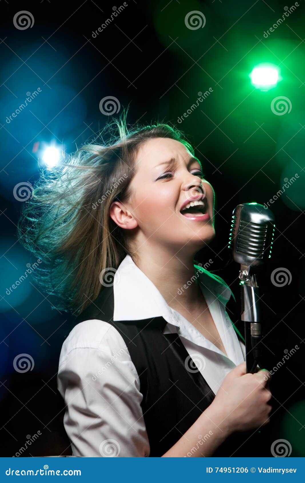 Woman with Retro Microphone Stock Photo - Image of live, person: 74951206