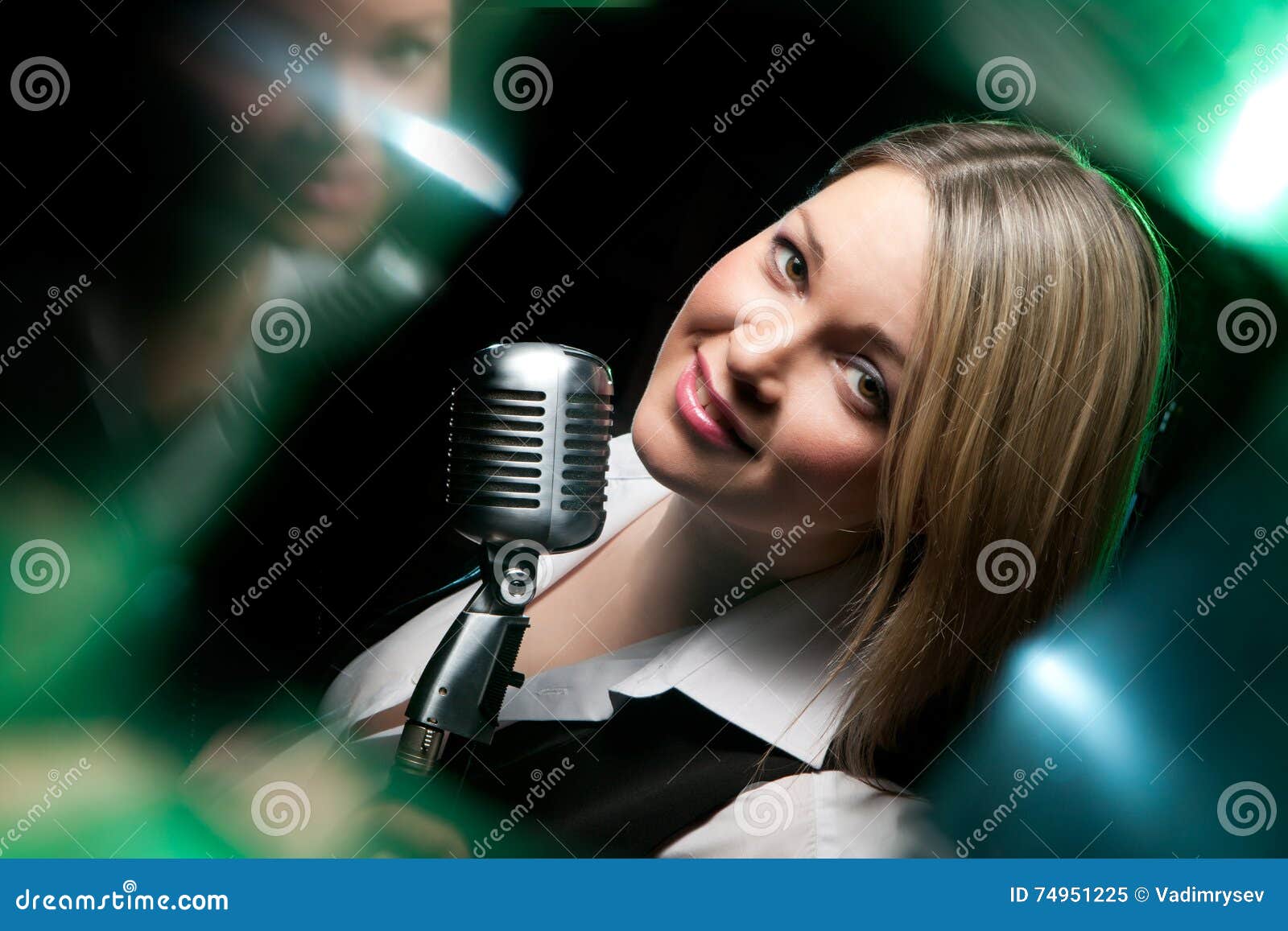 Woman with Retro Microphone Stock Image - Image of live, pretty: 74951225