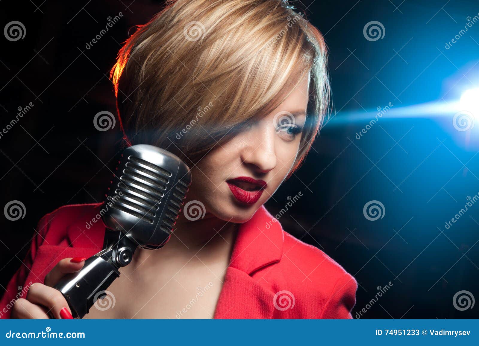Woman with Retro Microphone Stock Image - Image of beauty, glamour ...