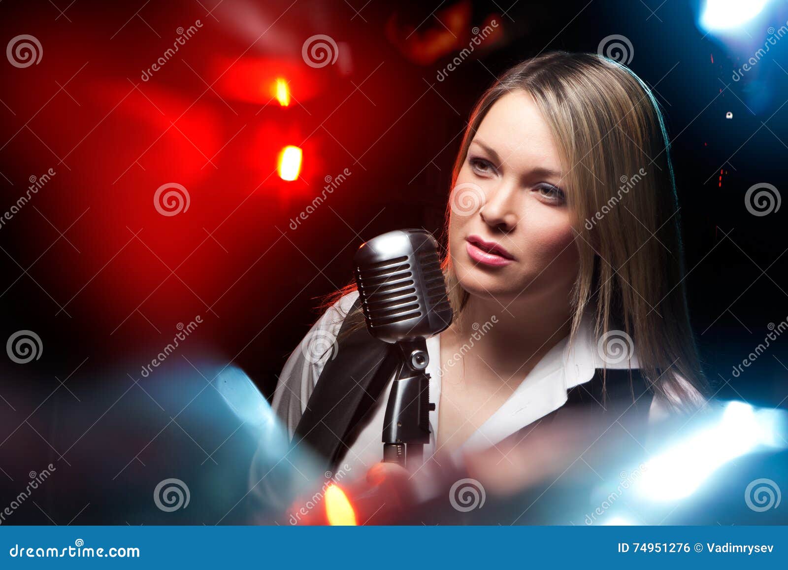 Woman with Retro Microphone Stock Photo - Image of model, live: 74951276