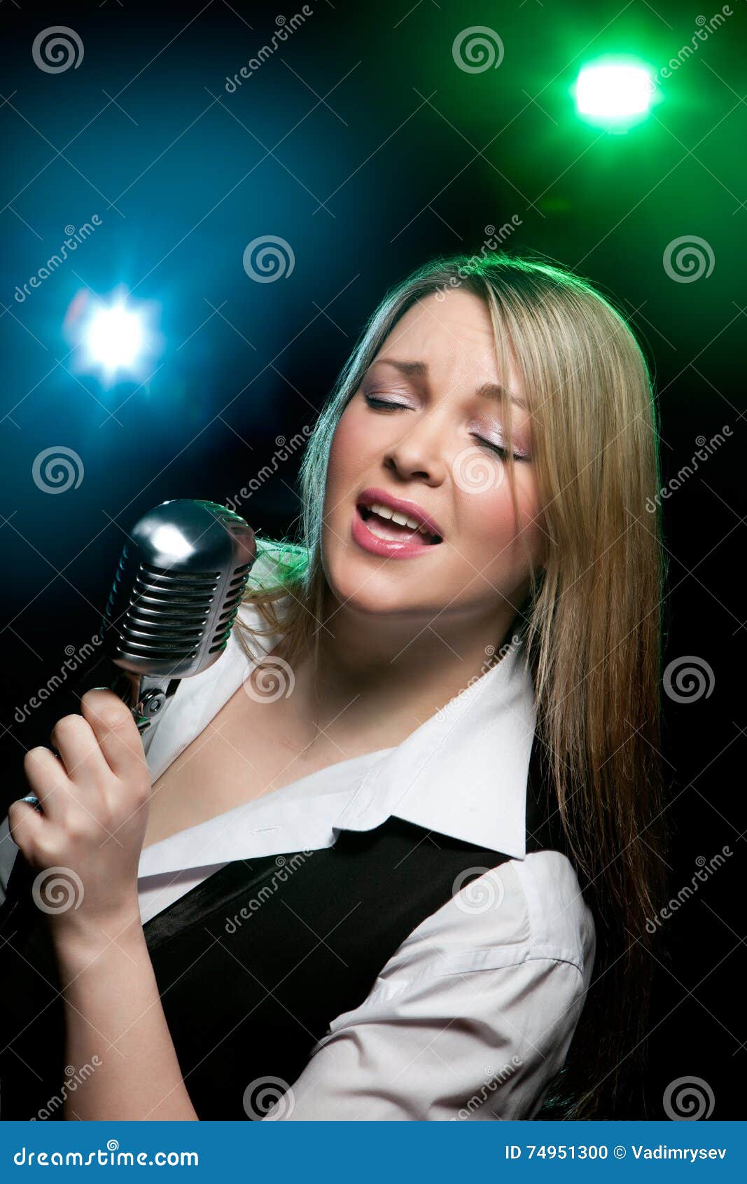 Woman with Retro Microphone Stock Photo - Image of model, female: 74951300