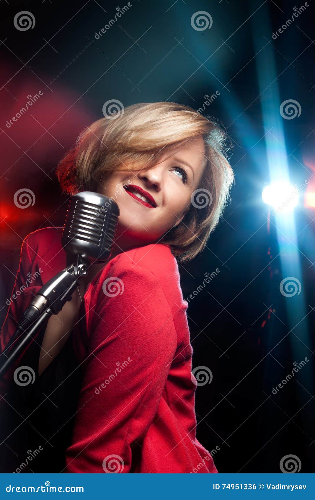 Woman with Retro Microphone Stock Photo - Image of microphone, person ...