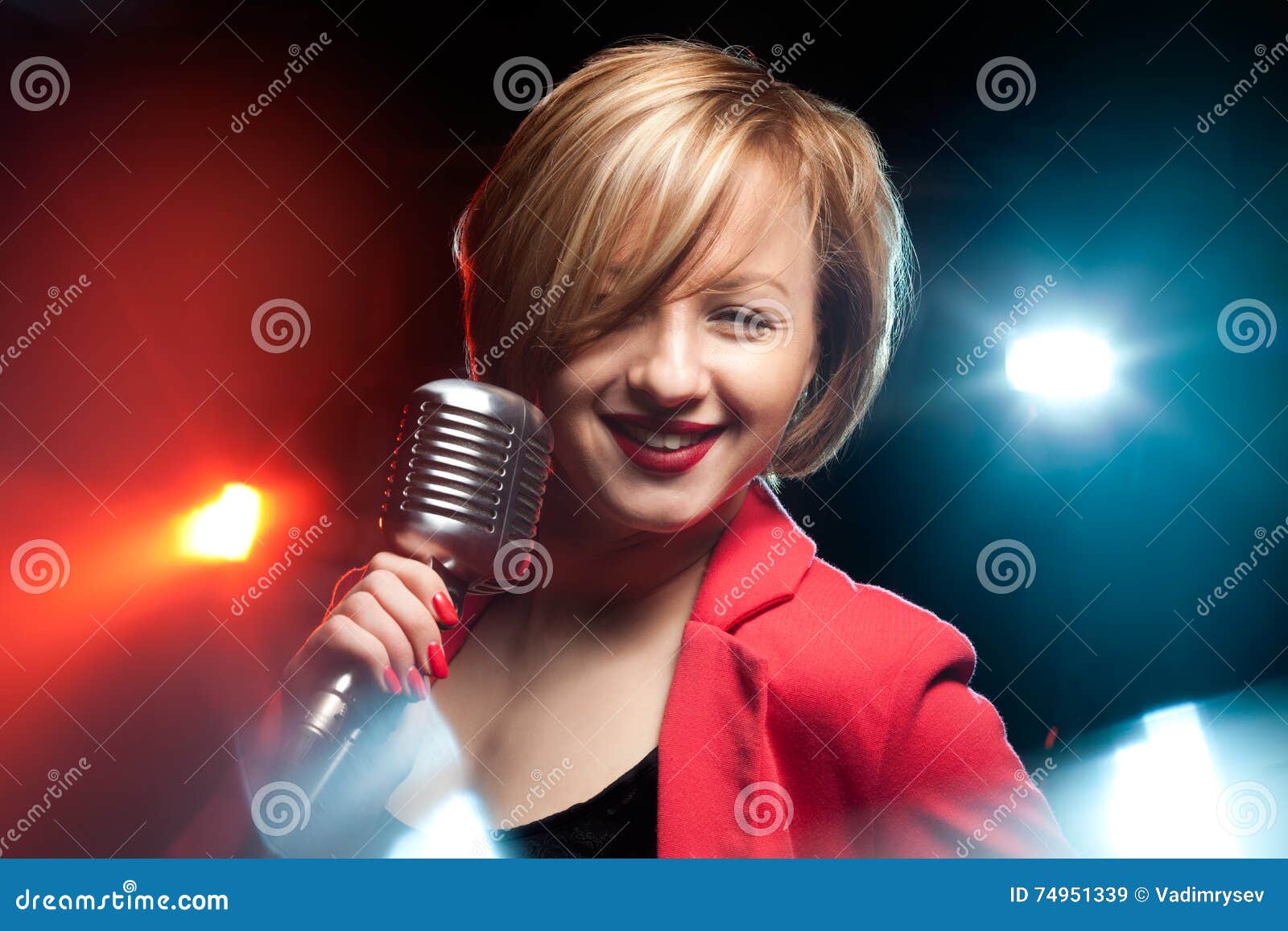 Woman with Retro Microphone Stock Image - Image of radio, portrait ...
