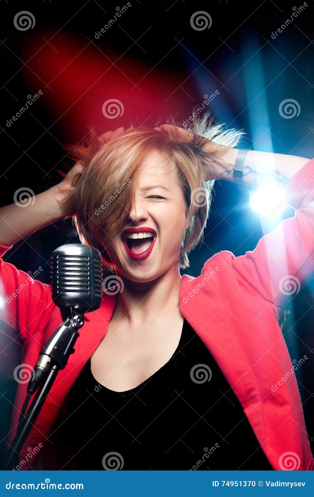 Woman with Retro Microphone Stock Photo - Image of elegant, pretty ...