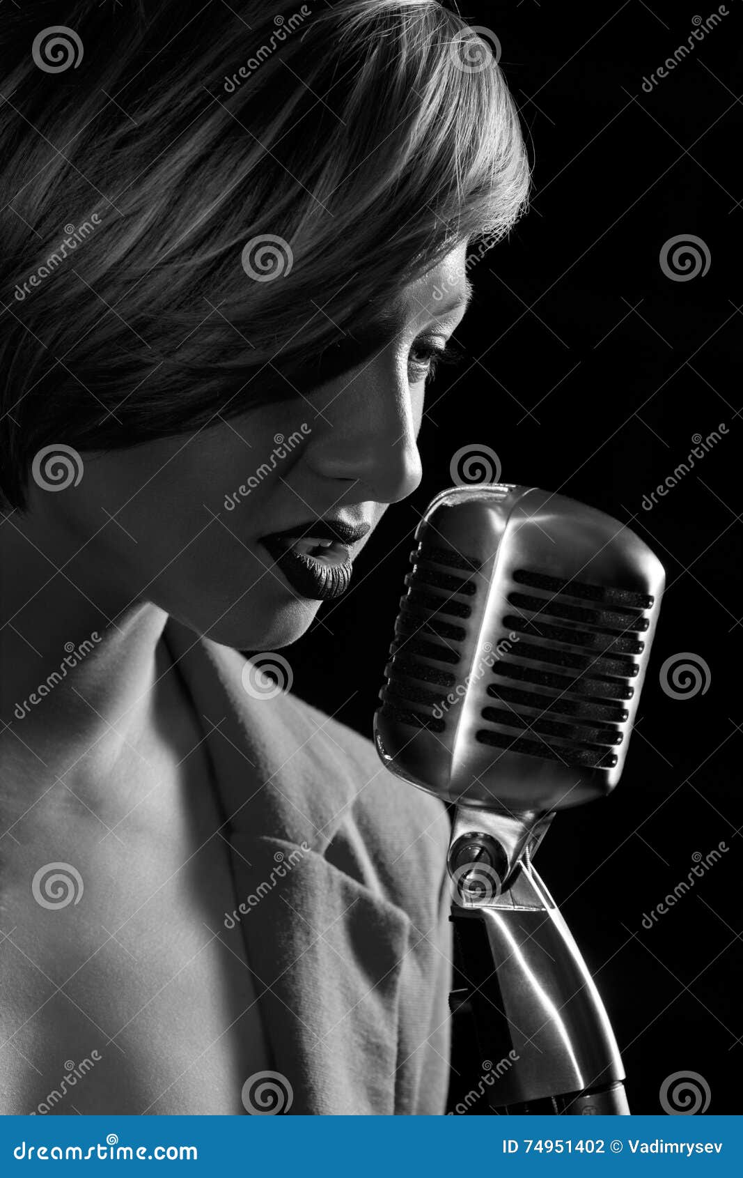 Woman with Retro Microphone Stock Photo - Image of fashion, perform ...