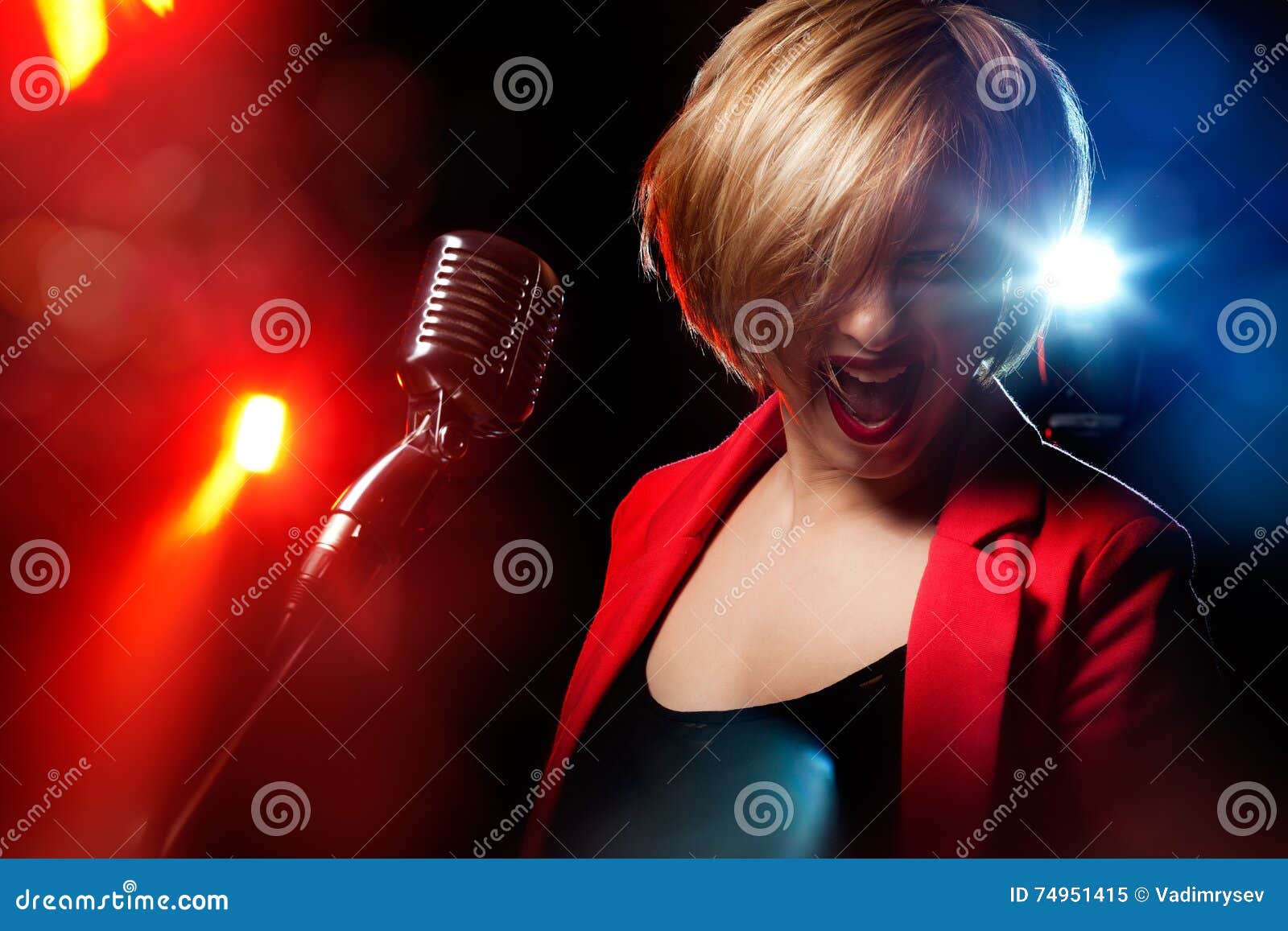 Woman with Retro Microphone Stock Image - Image of musician, live: 74951415