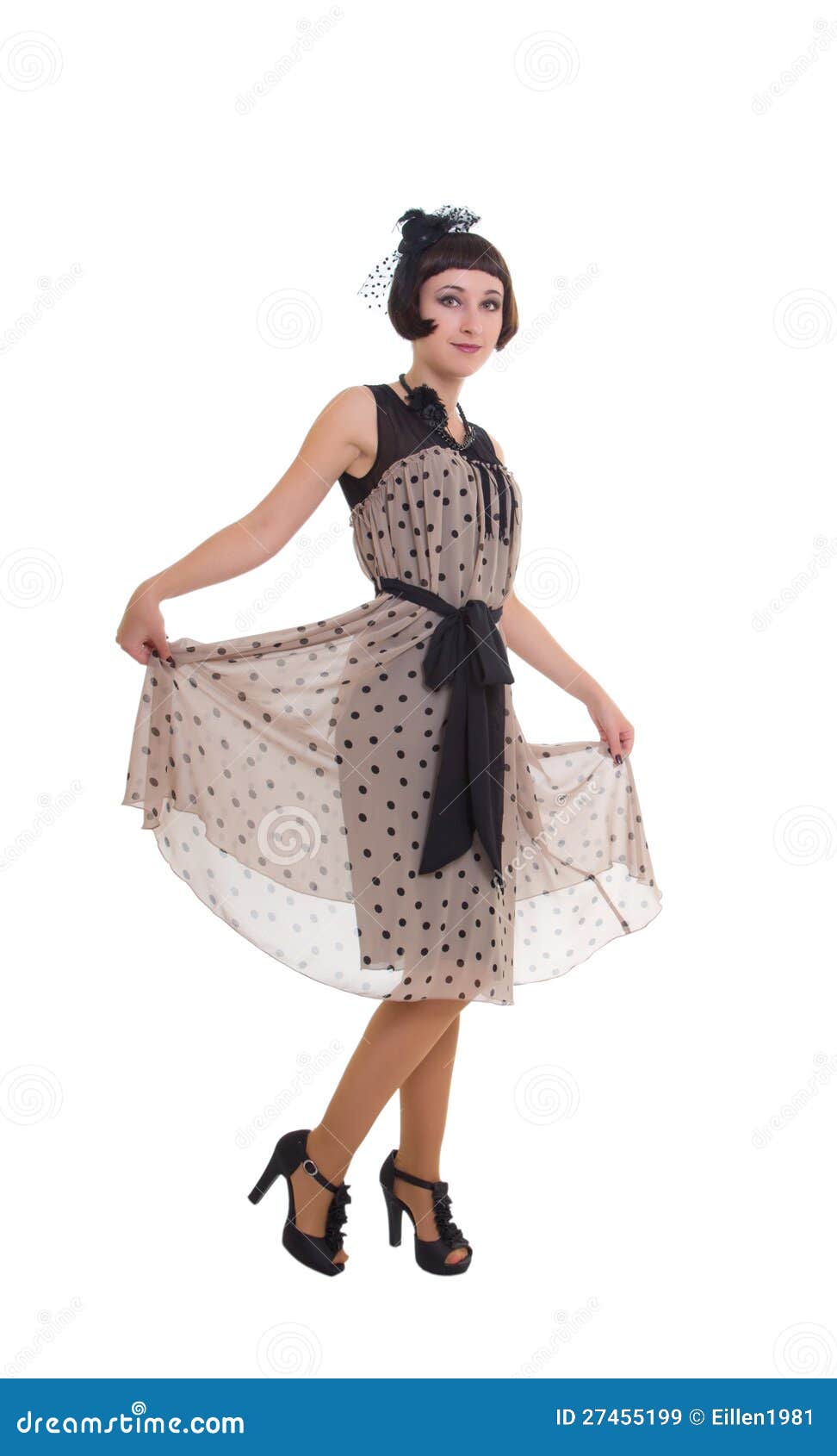 Woman in Retro Styled Dress Making a Curtsy Stock Image - Image of ...