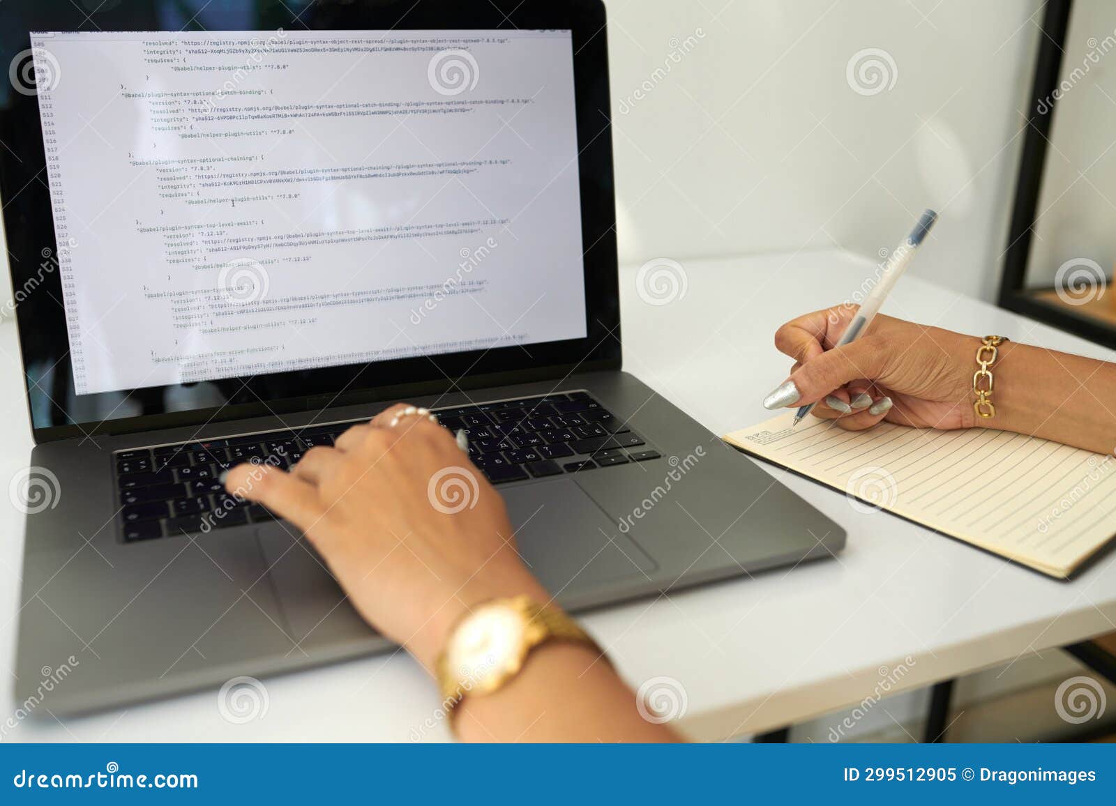 Woman Reviewing Programming Code Stock Image - Image of workplace, home ...
