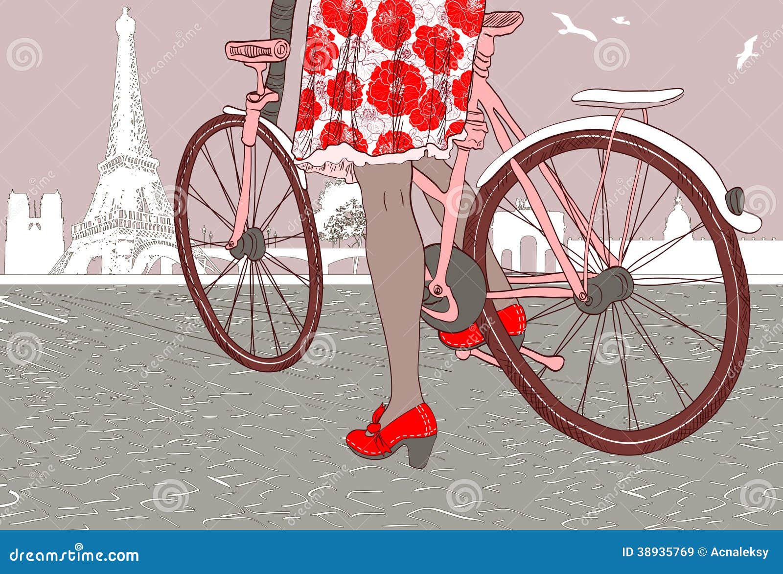 Woman Riding a Bicycle in Paris Stock Vector - Illustration of france ...