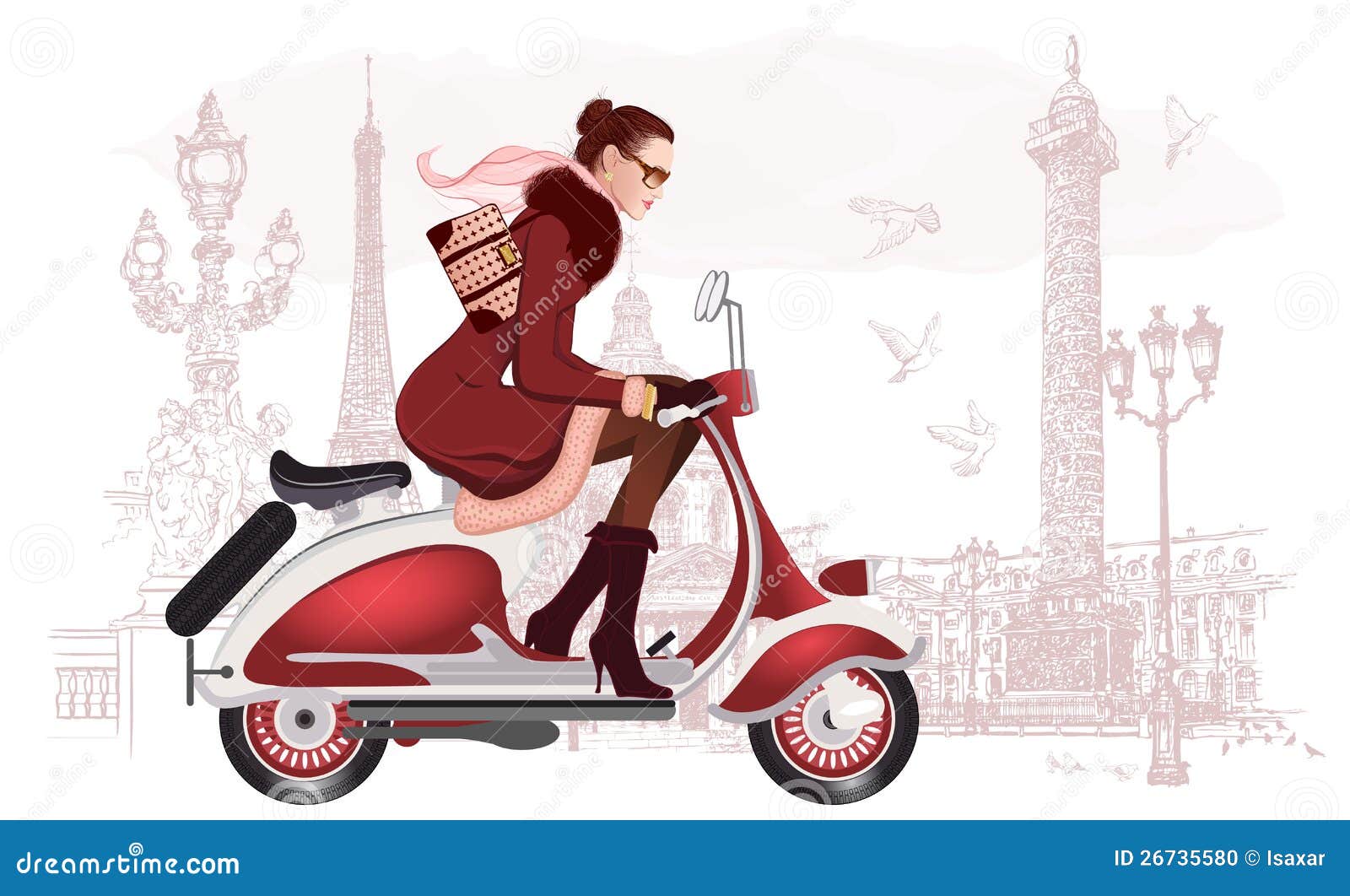 Woman riding a scooter stock vector. Illustration of people - 26735580