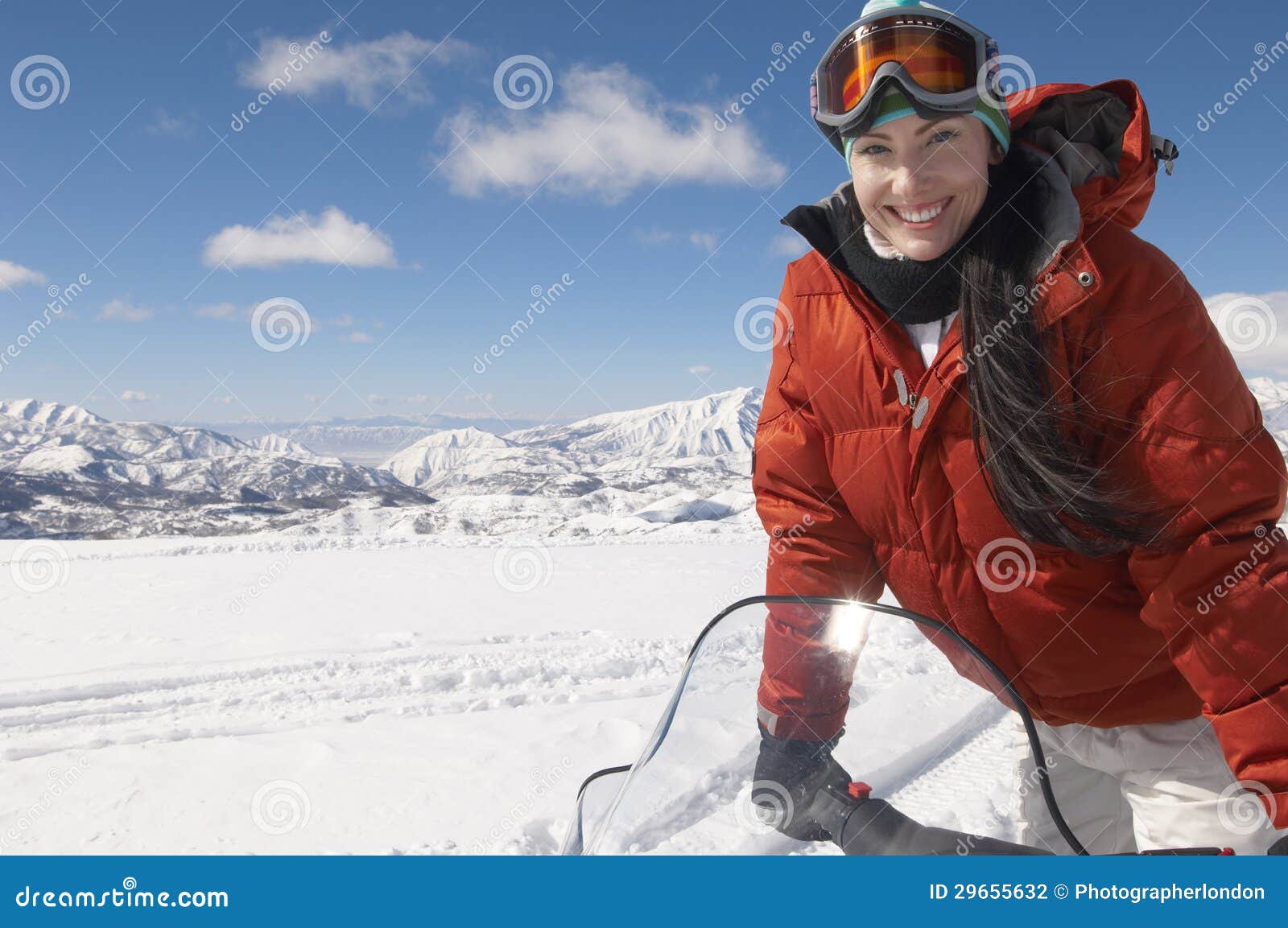 Woman Riding Snowmobile stock photo. Image of outdoors - 29655632