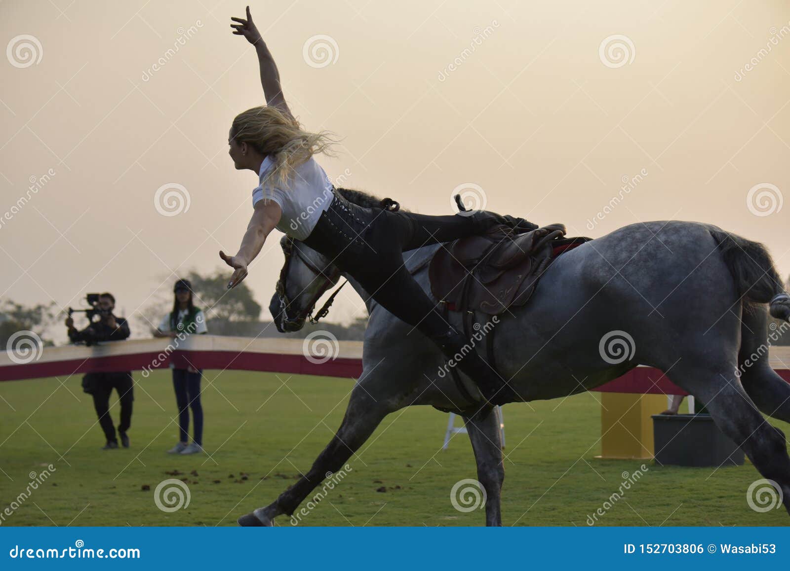 Woman is Riding Stunt Horse Stock Photo - Image of lytkarino, sport ...