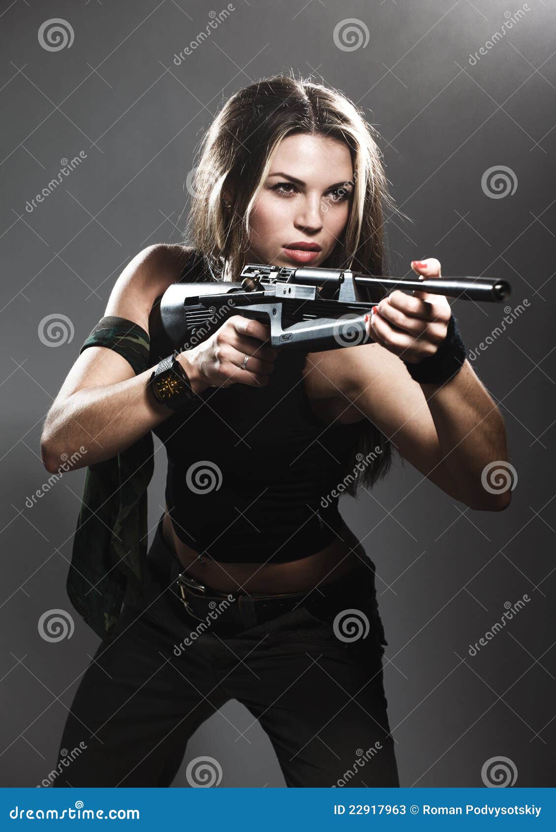 Woman with rifle stock image. Image of model, action - 22917963