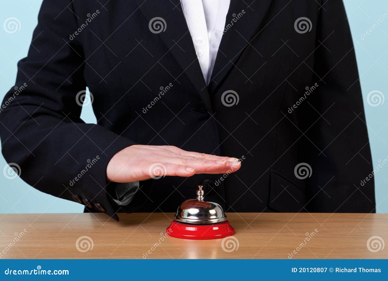 Woman Ringing a Reception Bell Stock Image - Image of attention ...