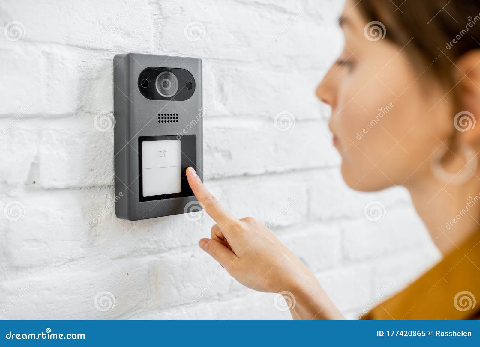 Woman Rings the House Intercom Stock Image - Image of interphone ...