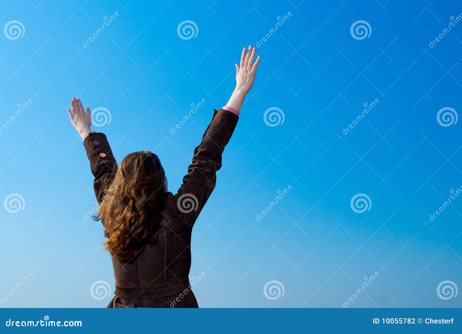 Woman rising hands stock photo. Image of happy, hair - 10055782