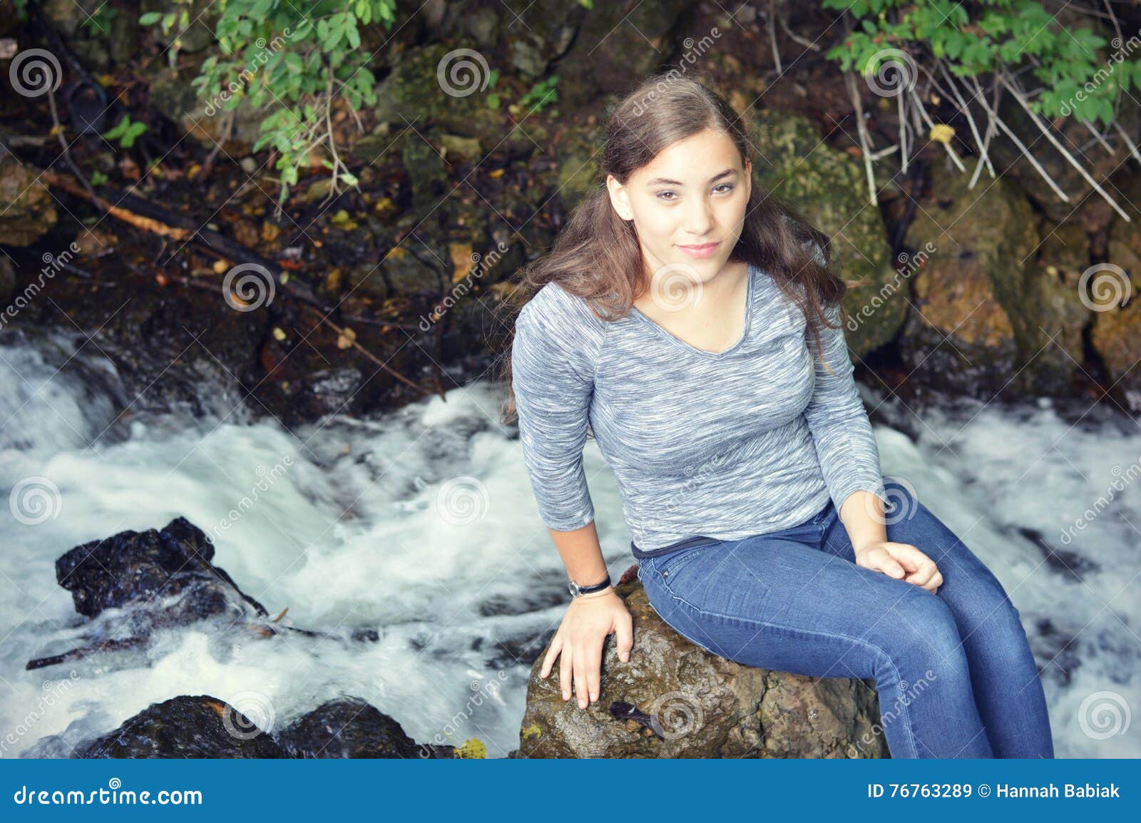 Woman by River stock image. Image of female, teenager - 76763289