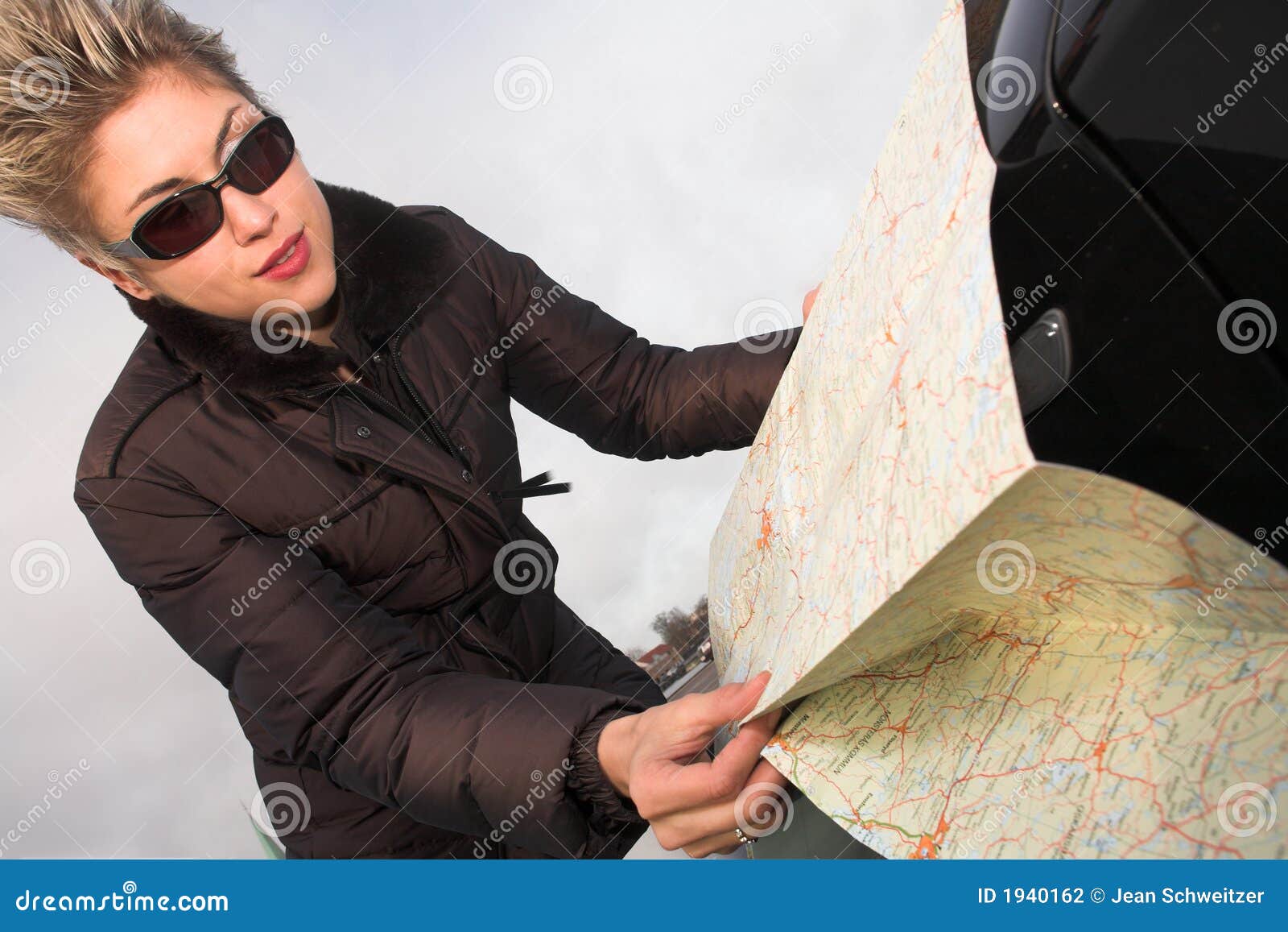 Woman with road map stock photo. Image of blond, pretty - 1940162