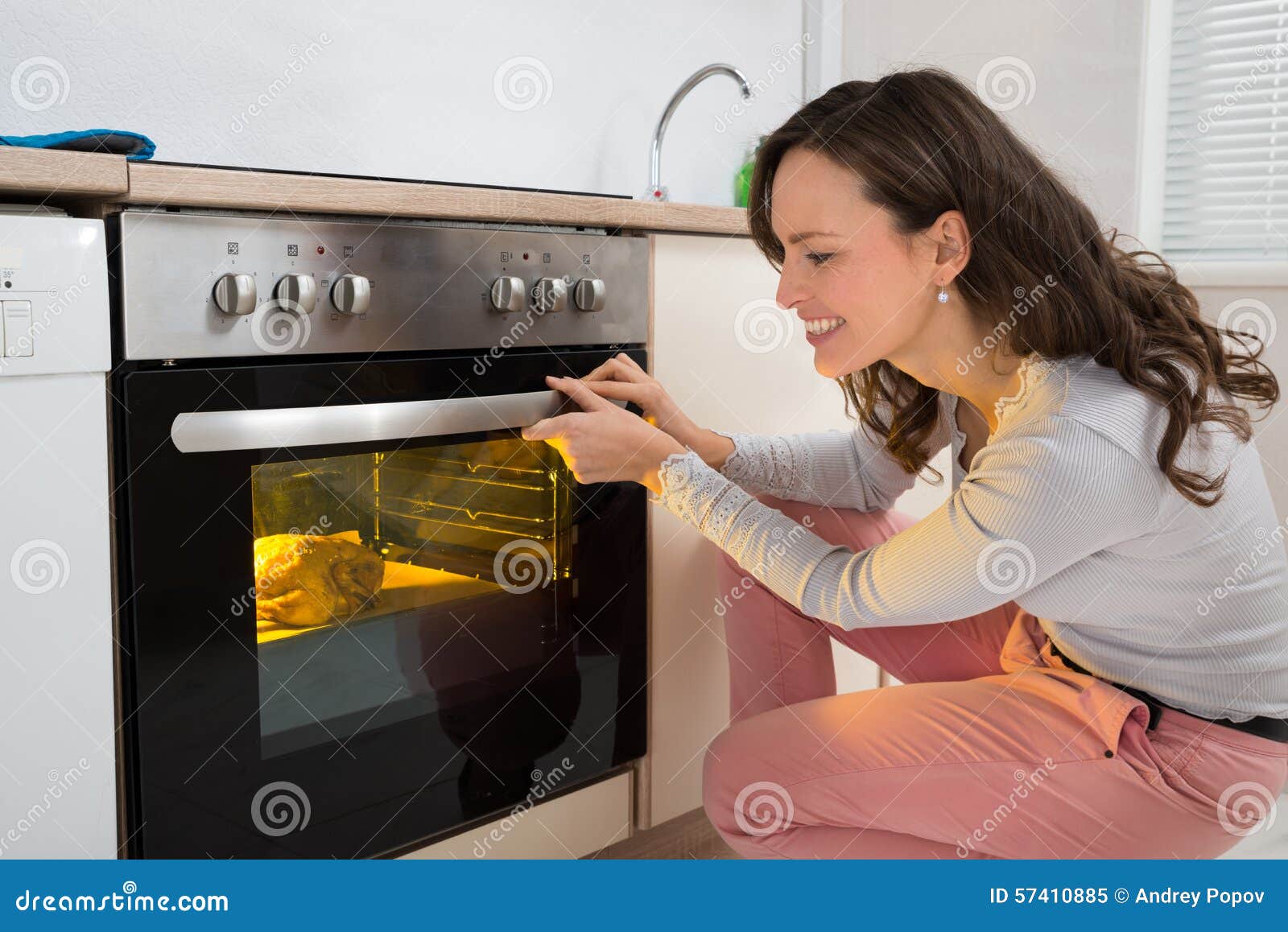 Woman Roasting Chicken stock image. Image of housework - 57410885