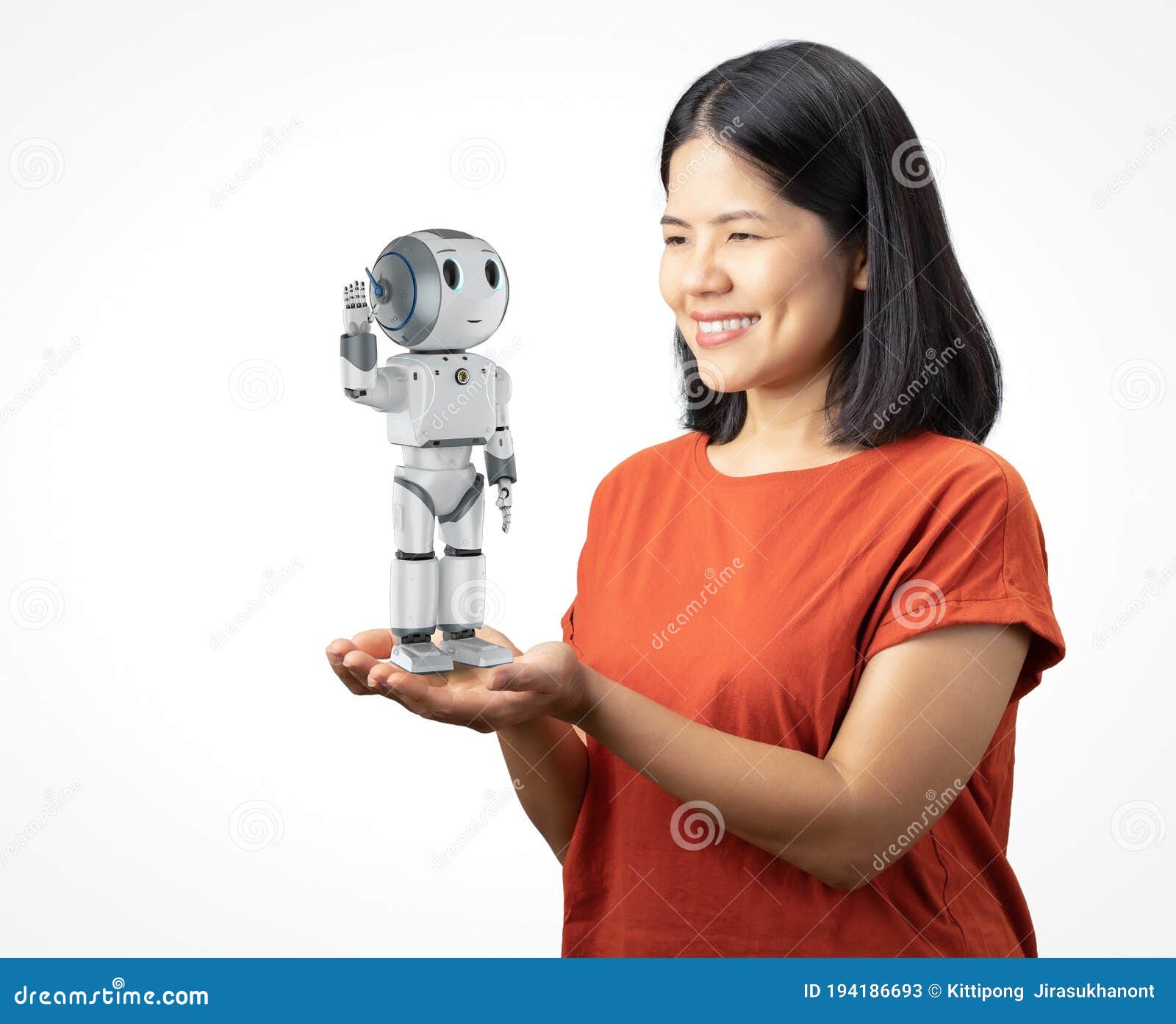 Woman with robot assistant stock image. Image of intelligence - 194186693