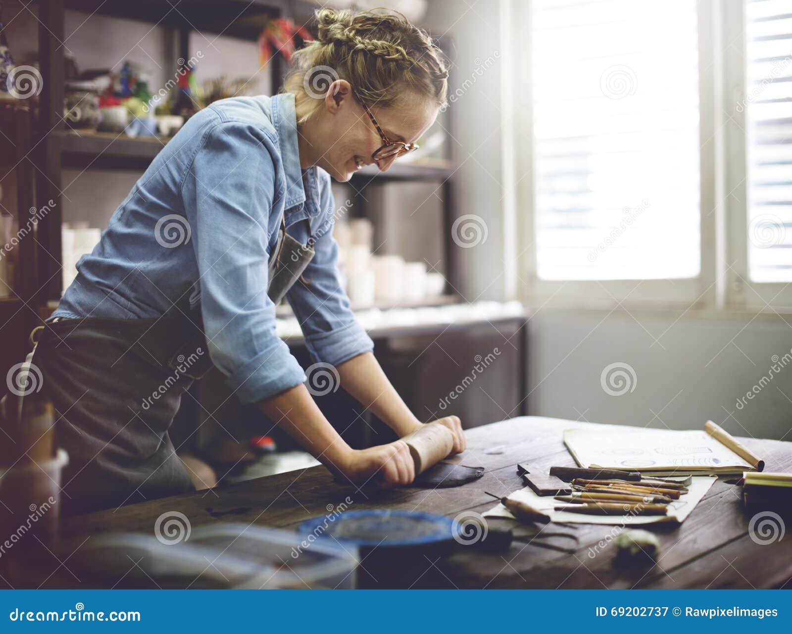 Woman Rolling Clay Craftsman Skill Concept Stock Image - Image of ...