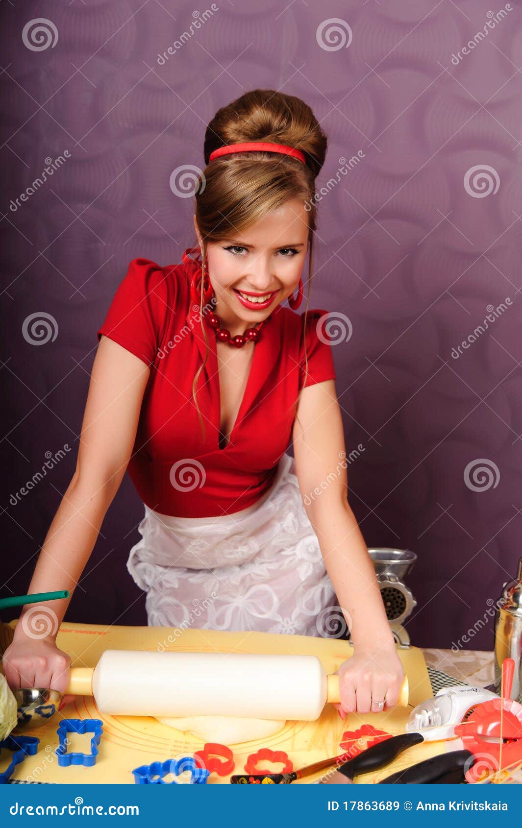 Woman Rolling Dough stock image. Image of beauty, cool - 17863689