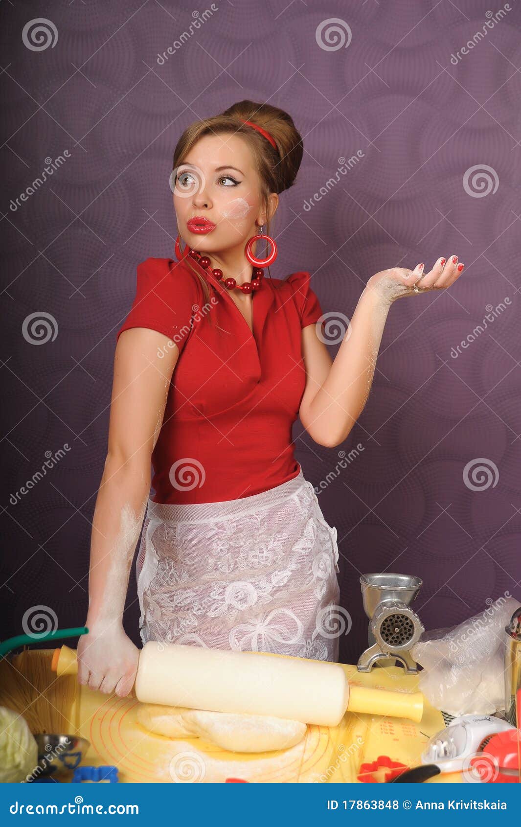 Woman Rolling Dough stock photo. Image of camera, elegance - 17863848
