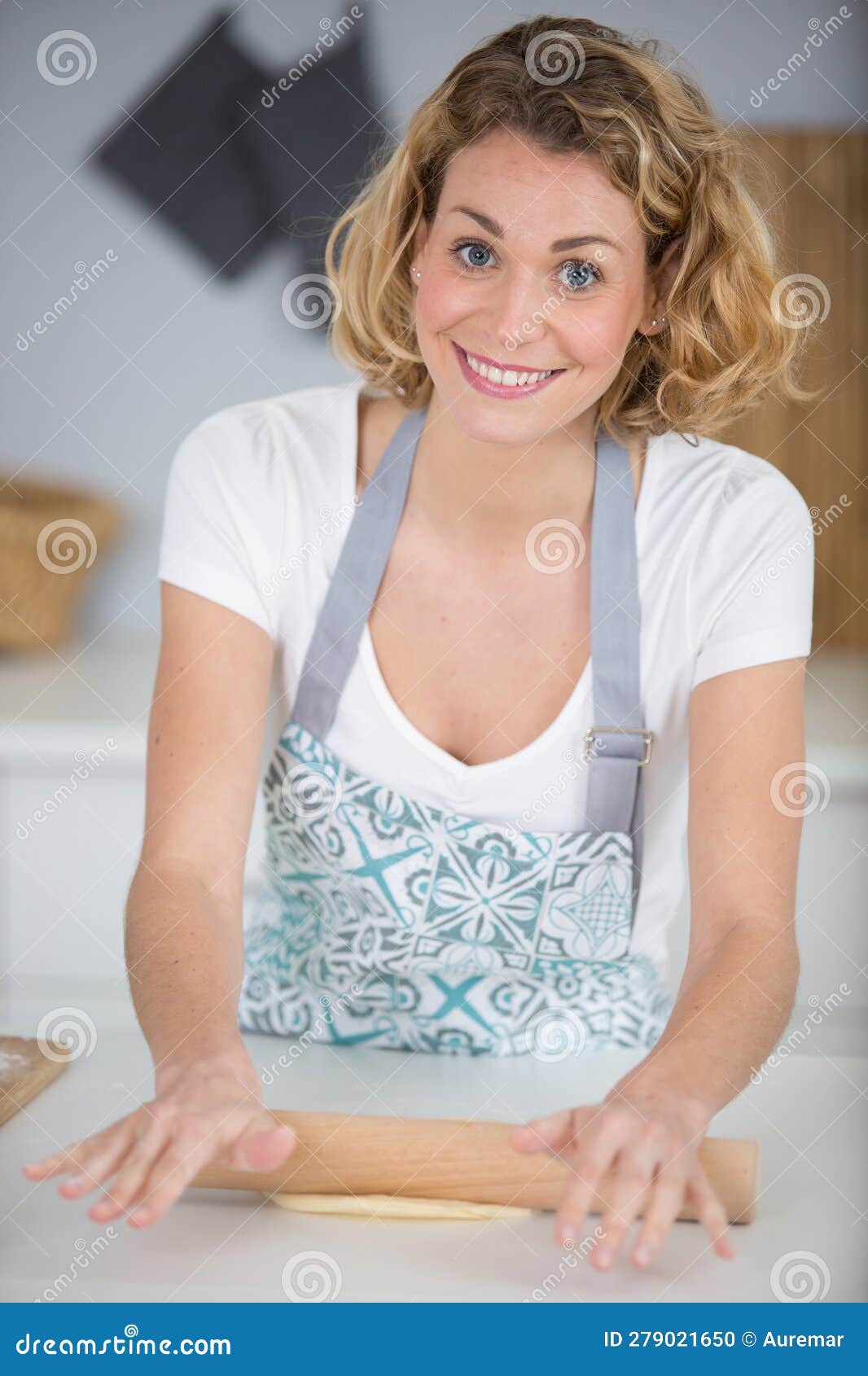 Woman rolling dough stock photo. Image of meal, dough - 279021650