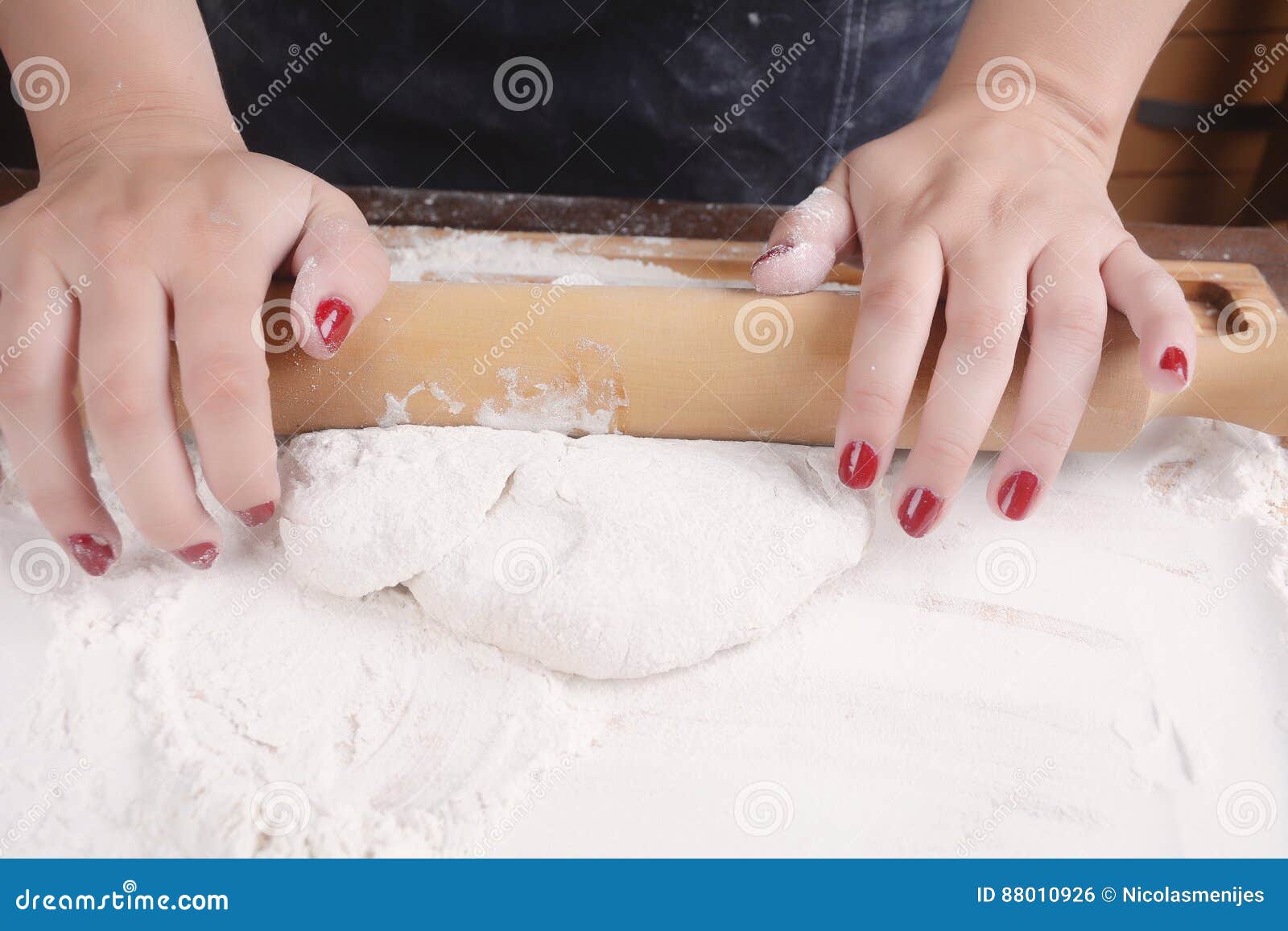 Woman Rolling Dough with Rolling Pin. Stock Photo - Image of culinary ...