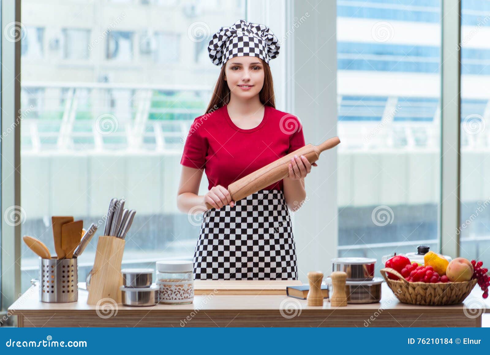 The Woman with Rolling Pin Isolated on White Stock Photo - Image of ...