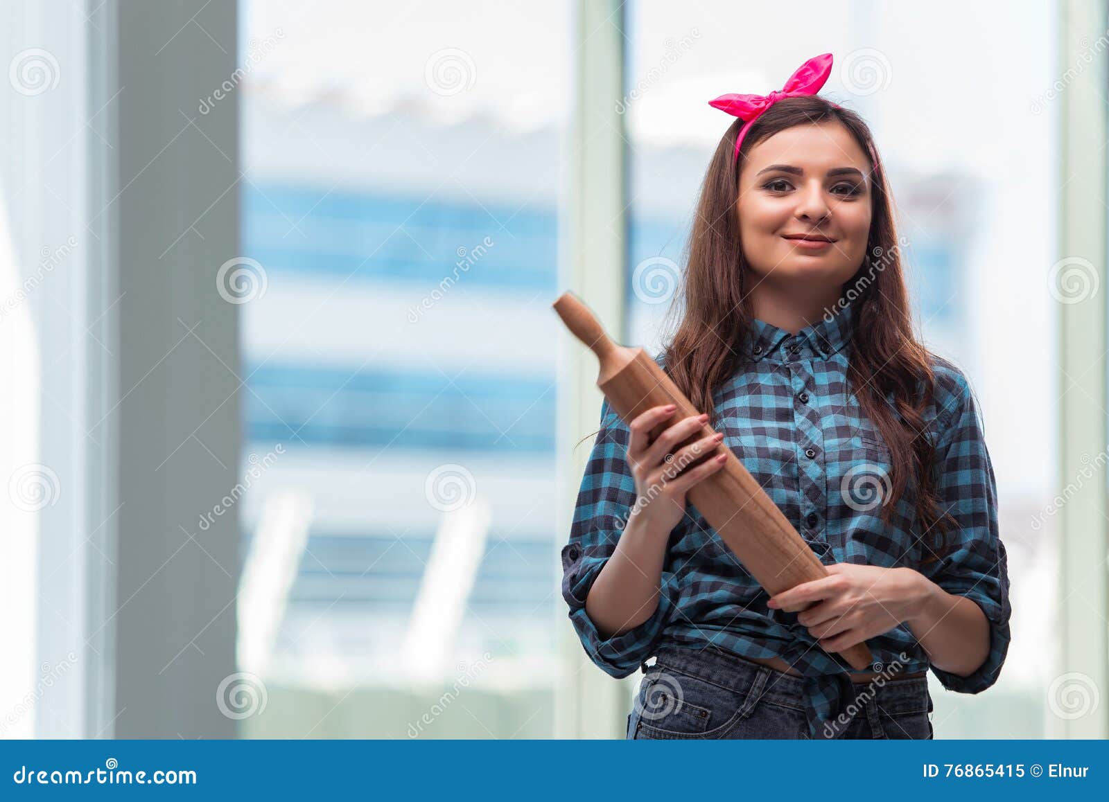 The Woman with Rolling Pin in the Kitchen Stock Image - Image of baker ...