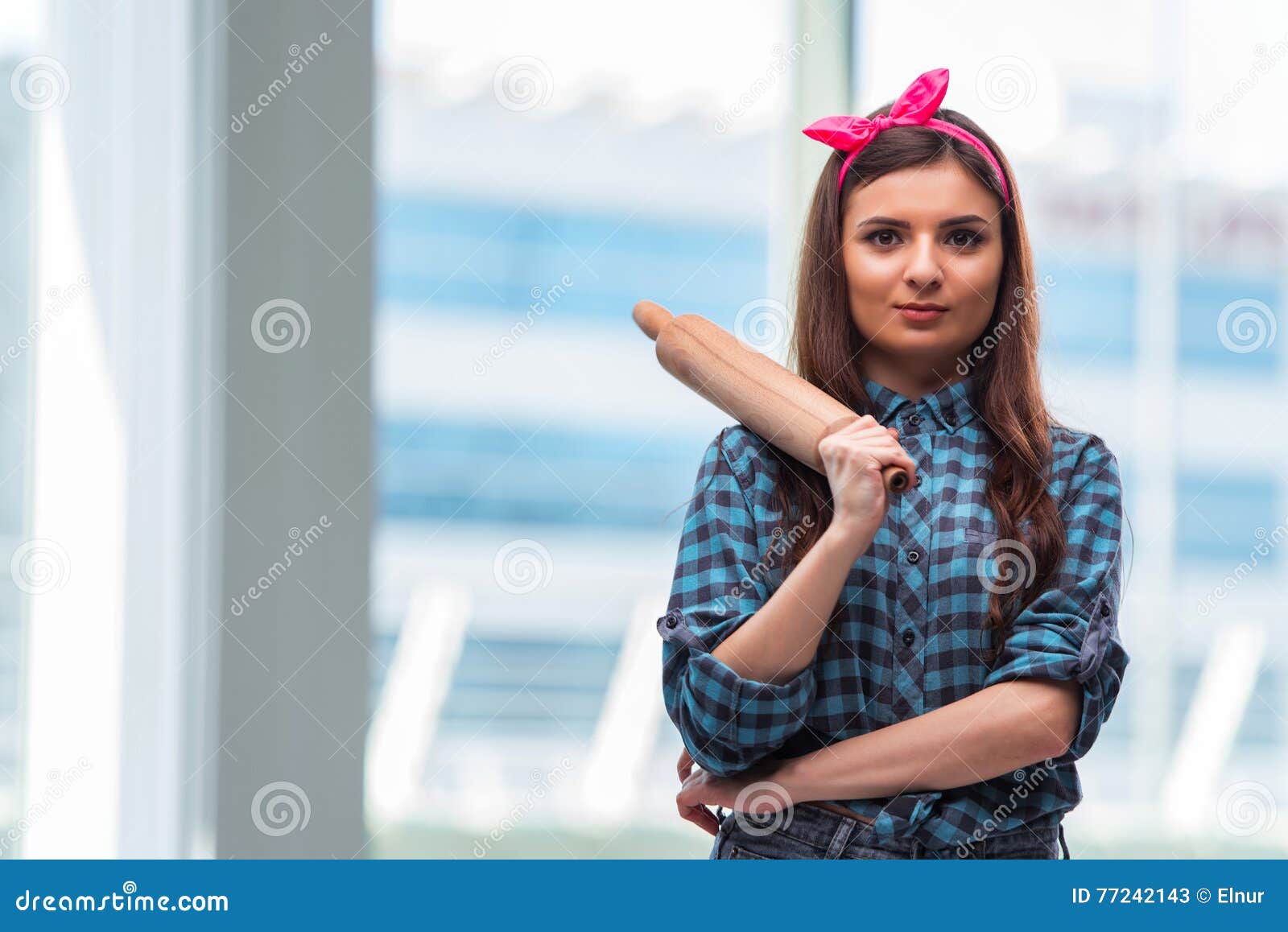 The Woman with Rolling Pin in the Kitchen Stock Image - Image of chef ...