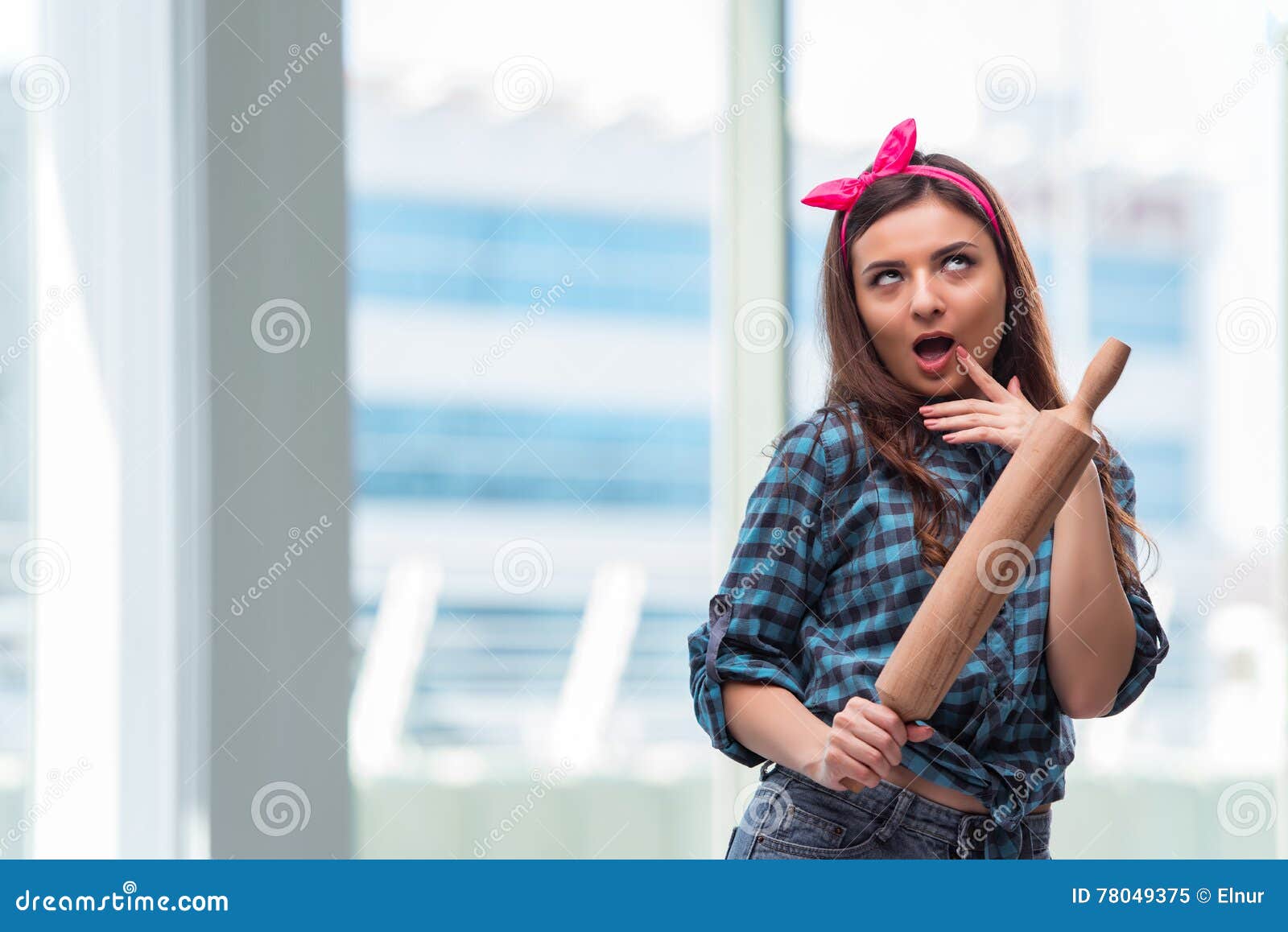 The Woman with Rolling Pin in the Kitchen Stock Image - Image of female ...