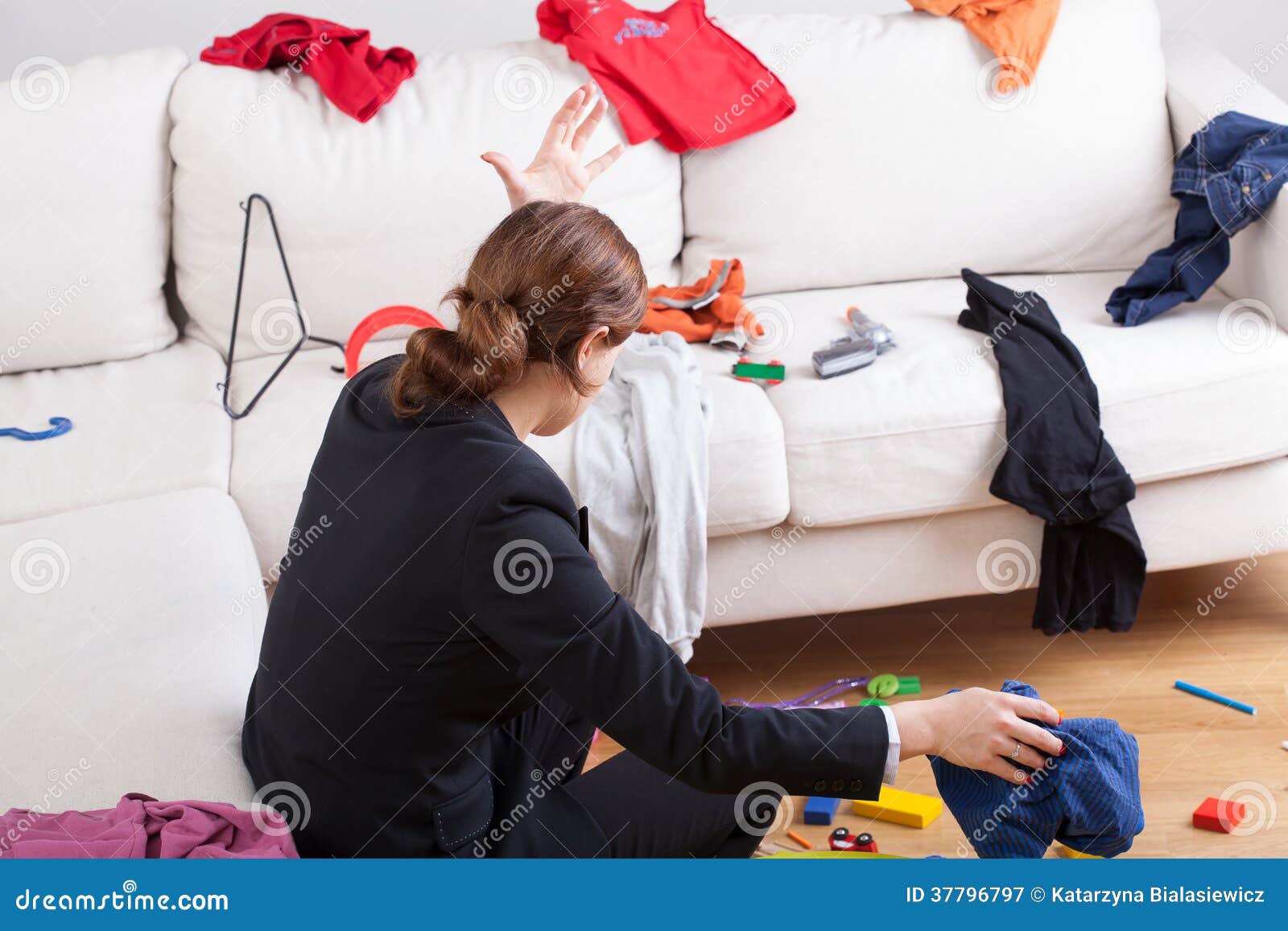 Woman in Room of Messy Clothes Stock Image - Image of duties, throwing ...