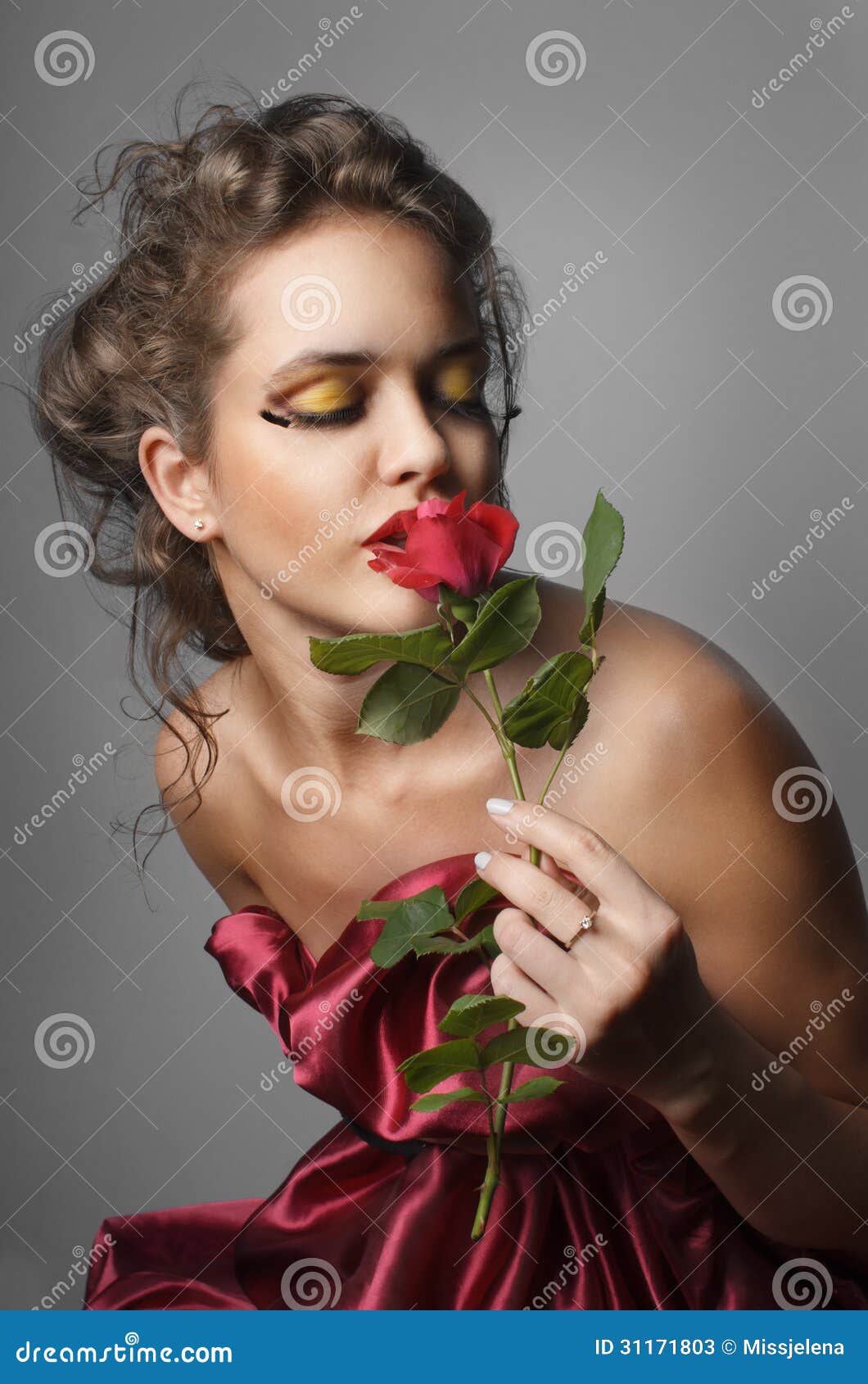 Woman with rose stock image. Image of girl, brunette - 31171803