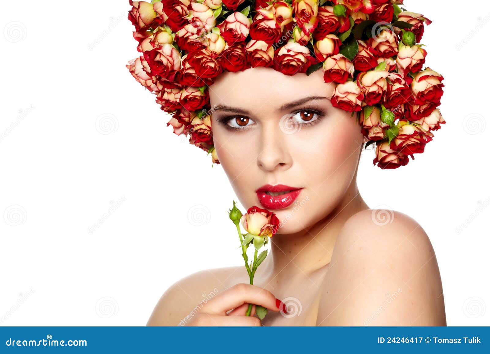 Woman with rose in hair stock image. Image of flowers - 24246417