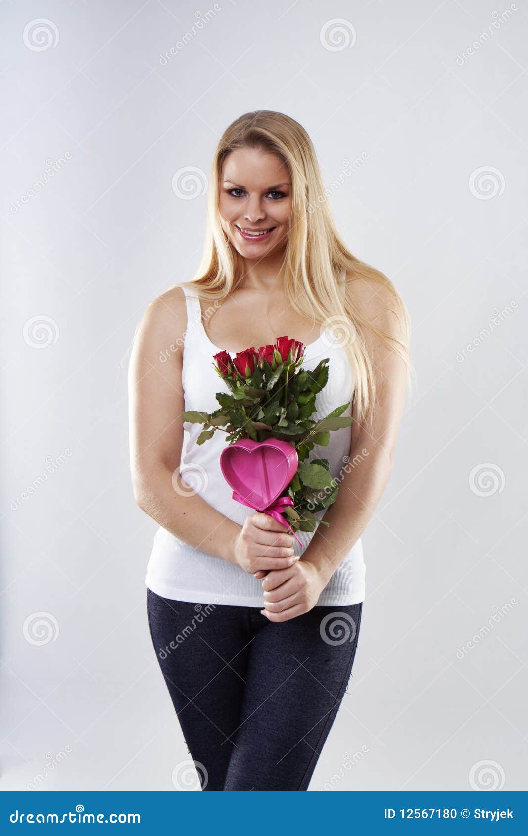 Woman with Roses stock photo. Image of happy, happiness - 12567180