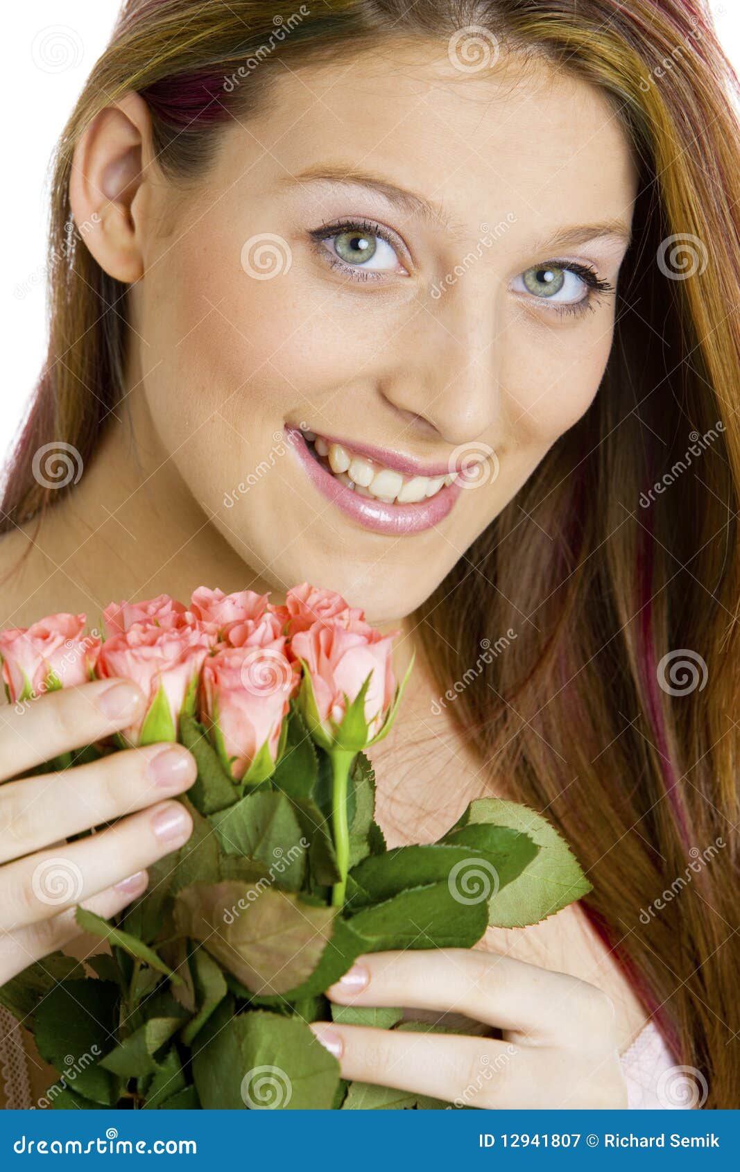 Woman with roses stock image. Image of facial, long, indoors - 12941807