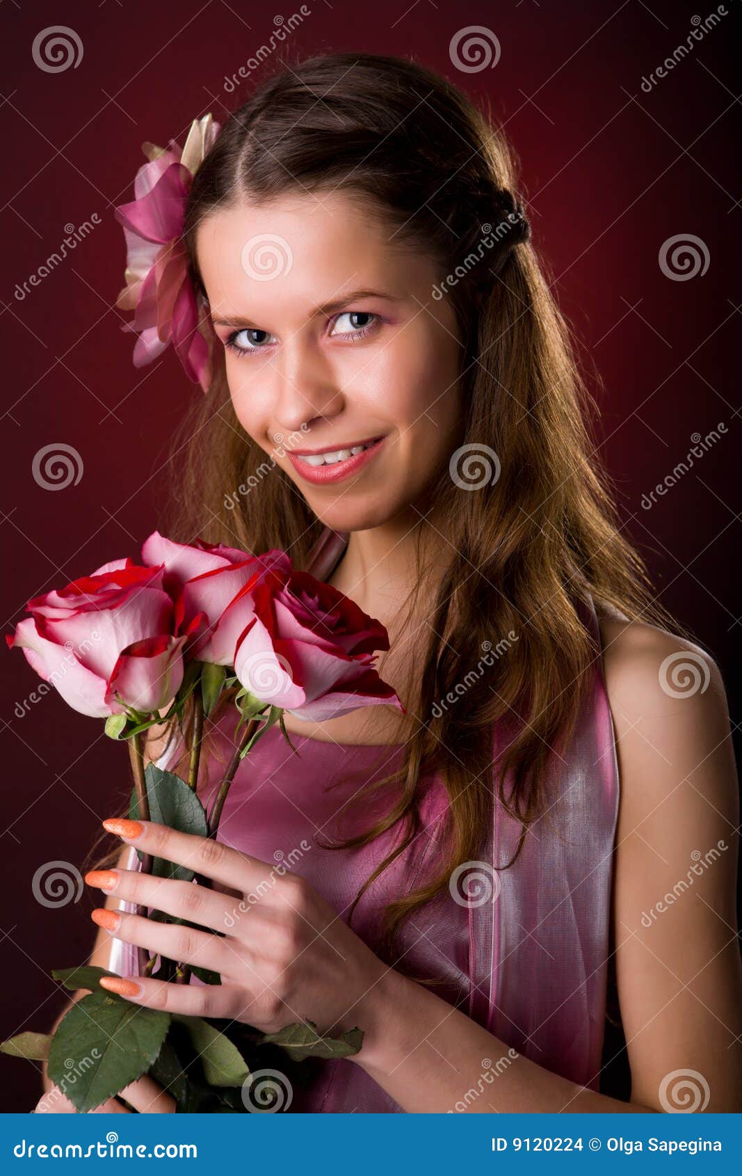 Woman with roses stock photo. Image of communication, pink - 9120224