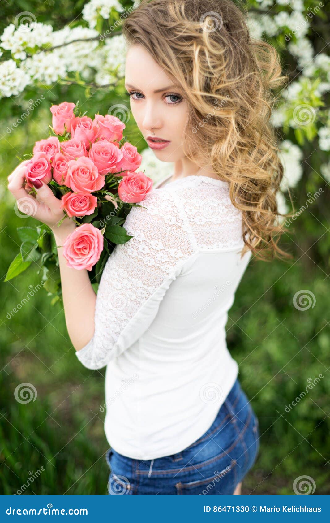 Woman with roses stock photo. Image of nature, emotions - 86471330