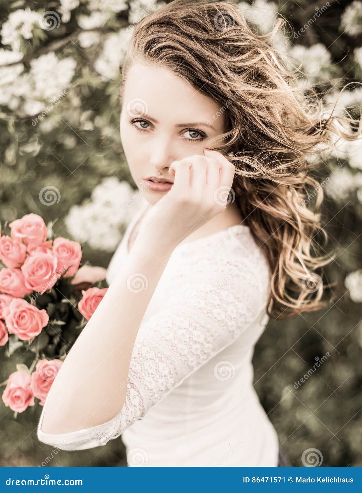 Woman with roses stock image. Image of emotions, beautiful - 86471571