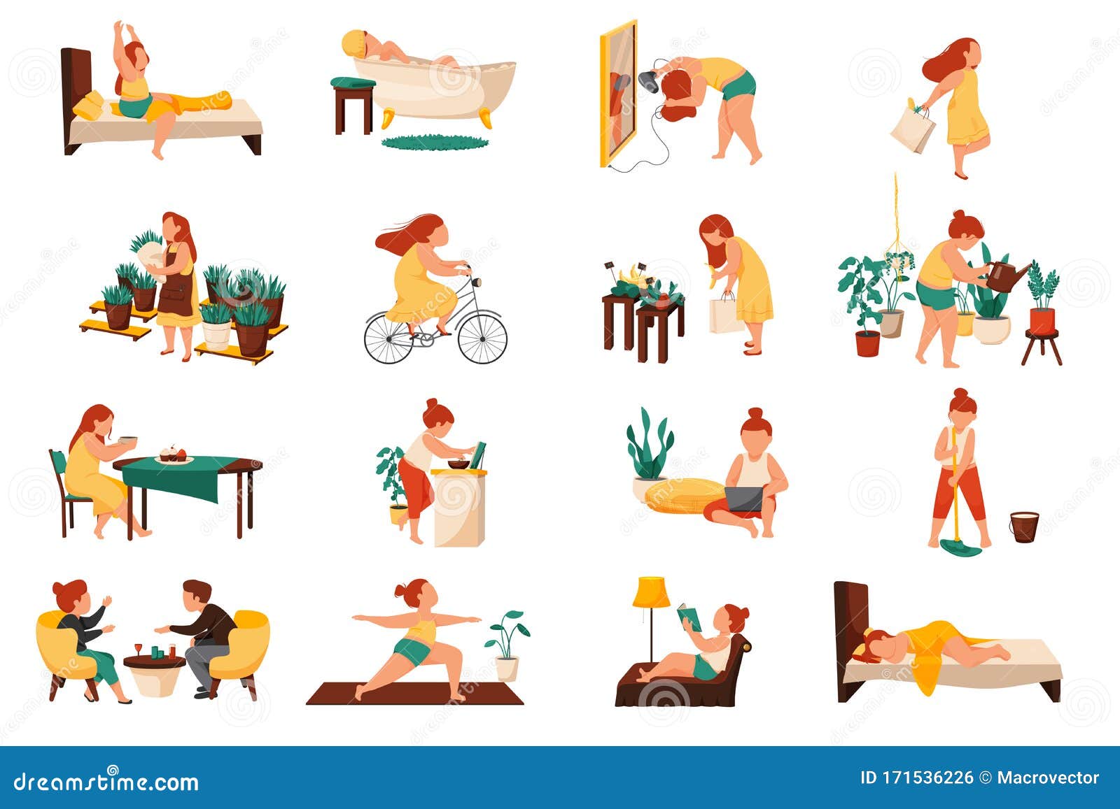 Woman daily Routine Set stock vector. Illustration of character - 171536226 Woman daily Routine Set stock vector. Illustration of character - 171536226