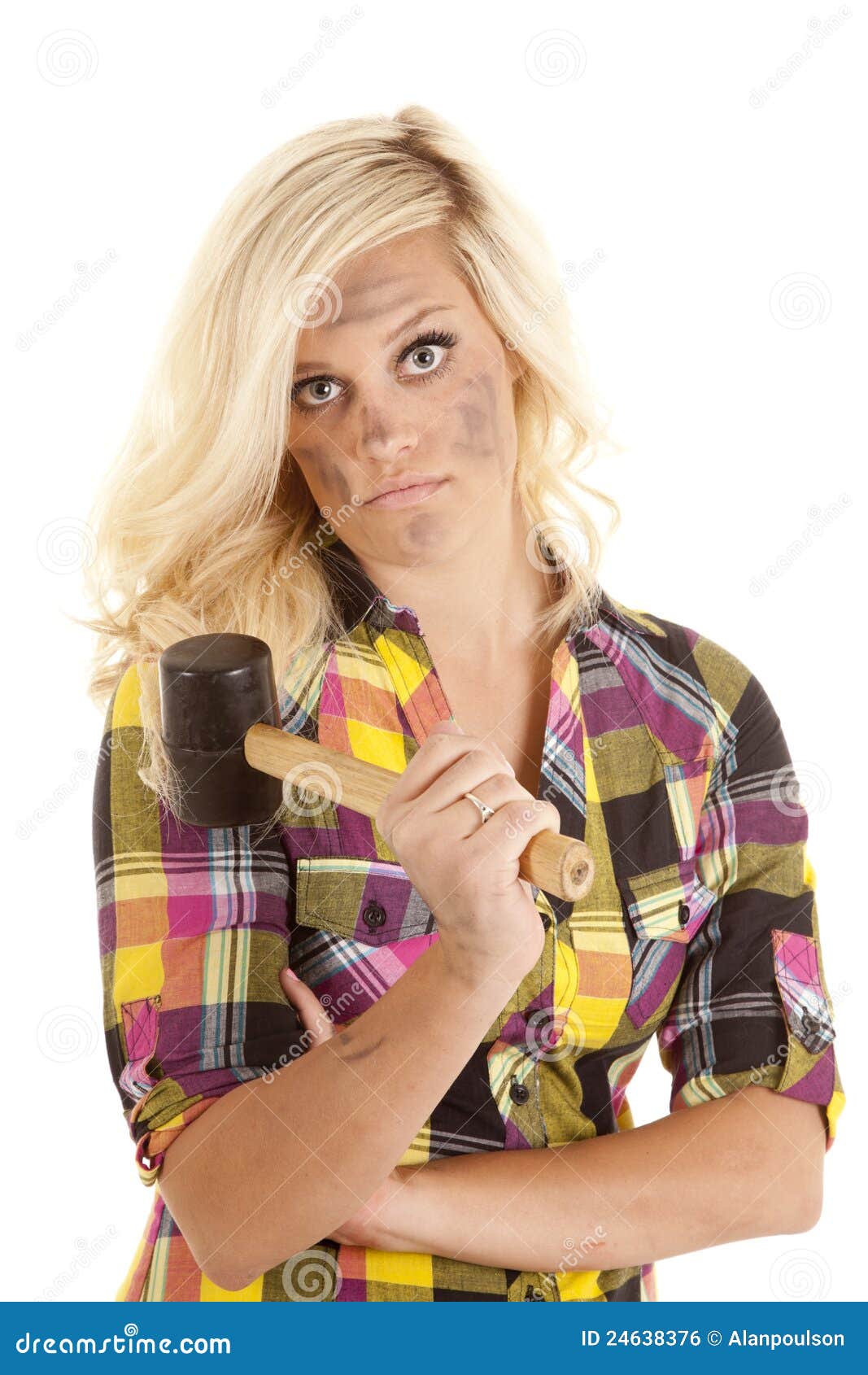Woman with Rubber Mallet Serious Stock Photo - Image of expression ...