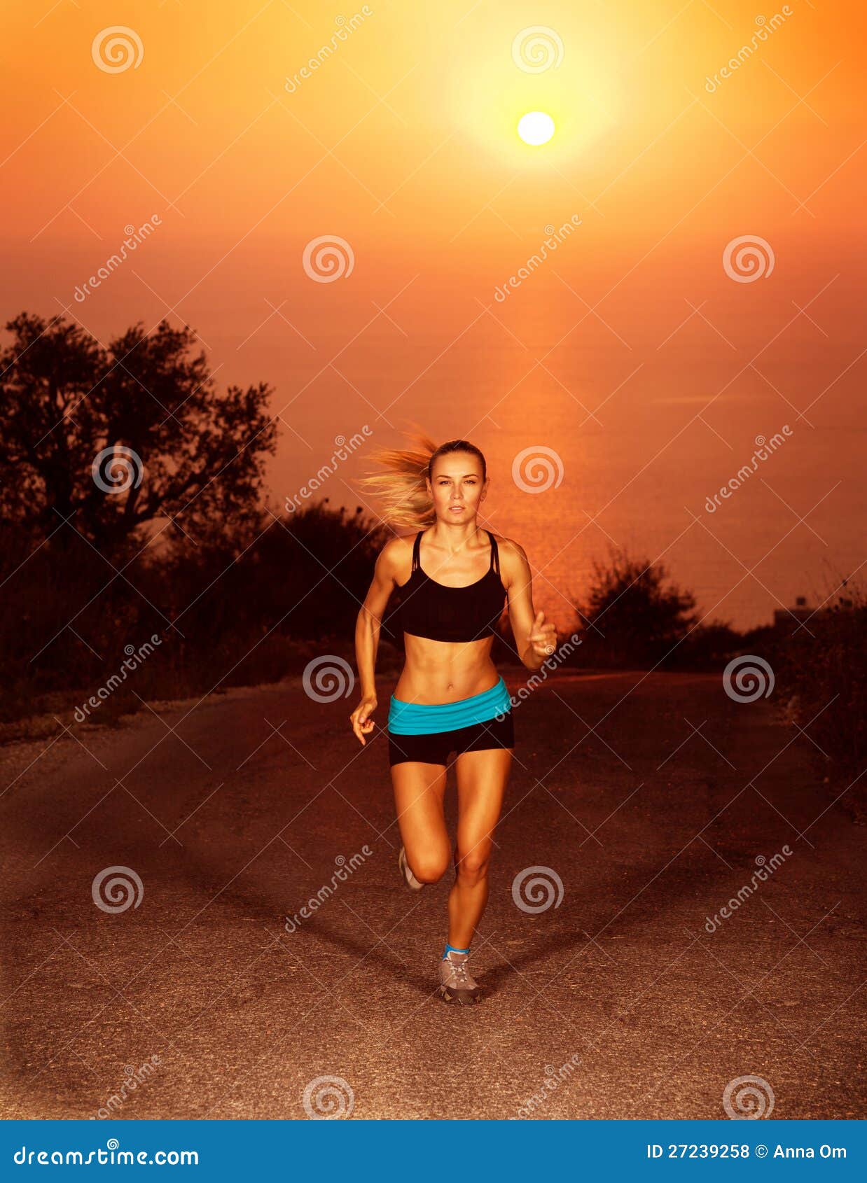 Woman run along the road stock photo. Image of active - 27239258