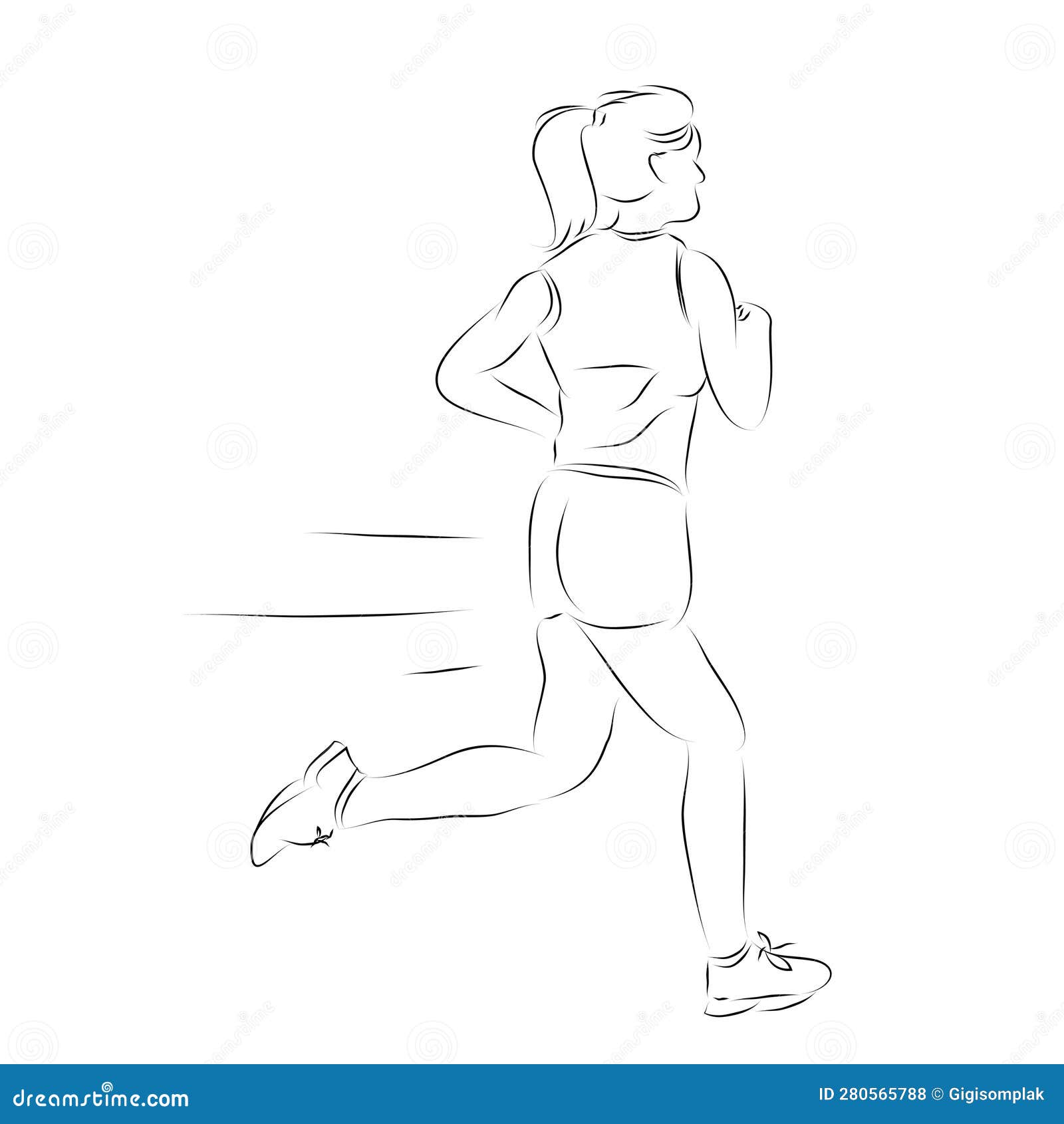 Woman Run Runner, Simple Vector Hand Draw Outline Sketch, Isolated on ...