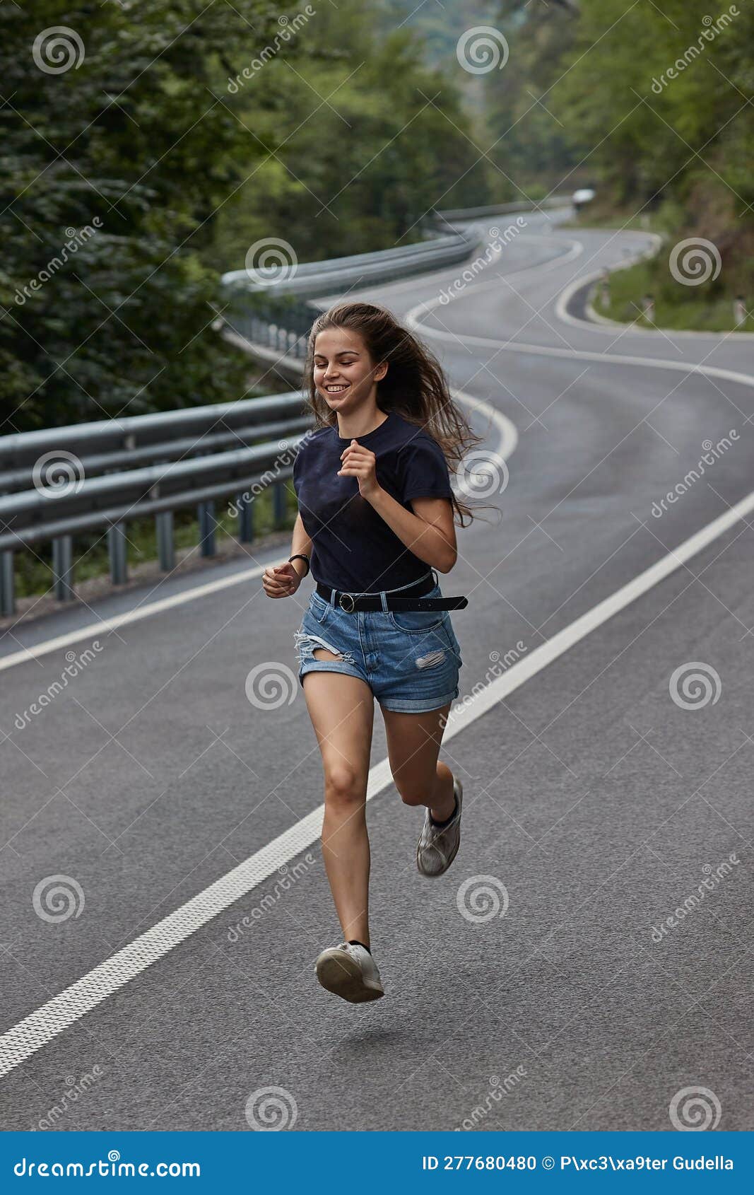 Woman Runing on a Bendy Road Stock Photo - Image of empty, mountain ...