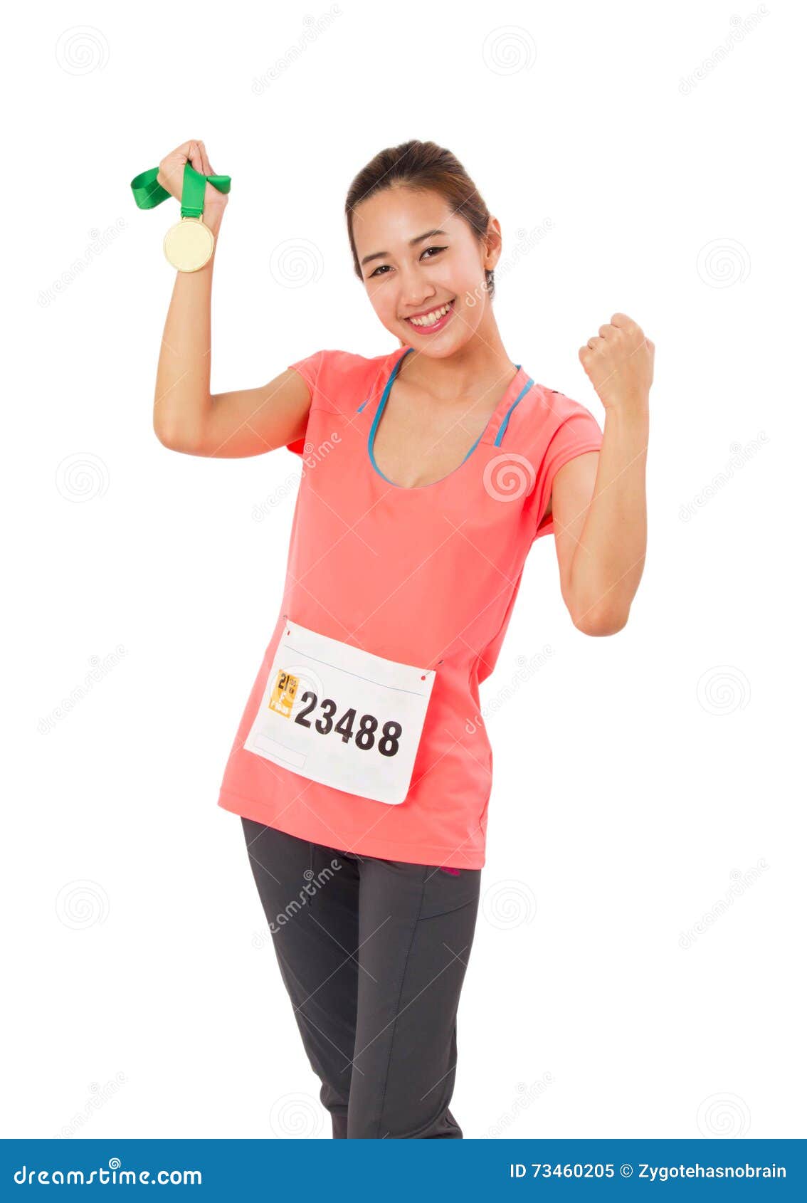 Woman Runner Got Medal. stock image. Image of competition - 73460205
