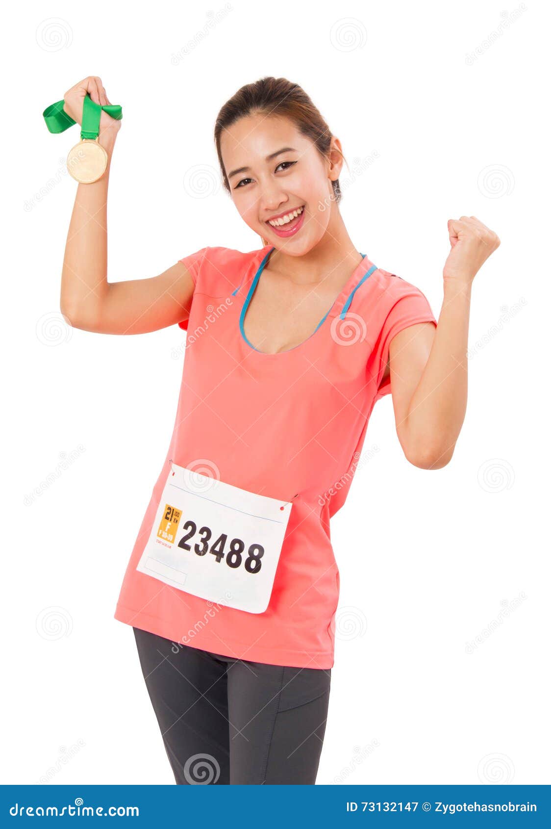 Woman Runner Got Medal. stock image. Image of pride, number - 73132147