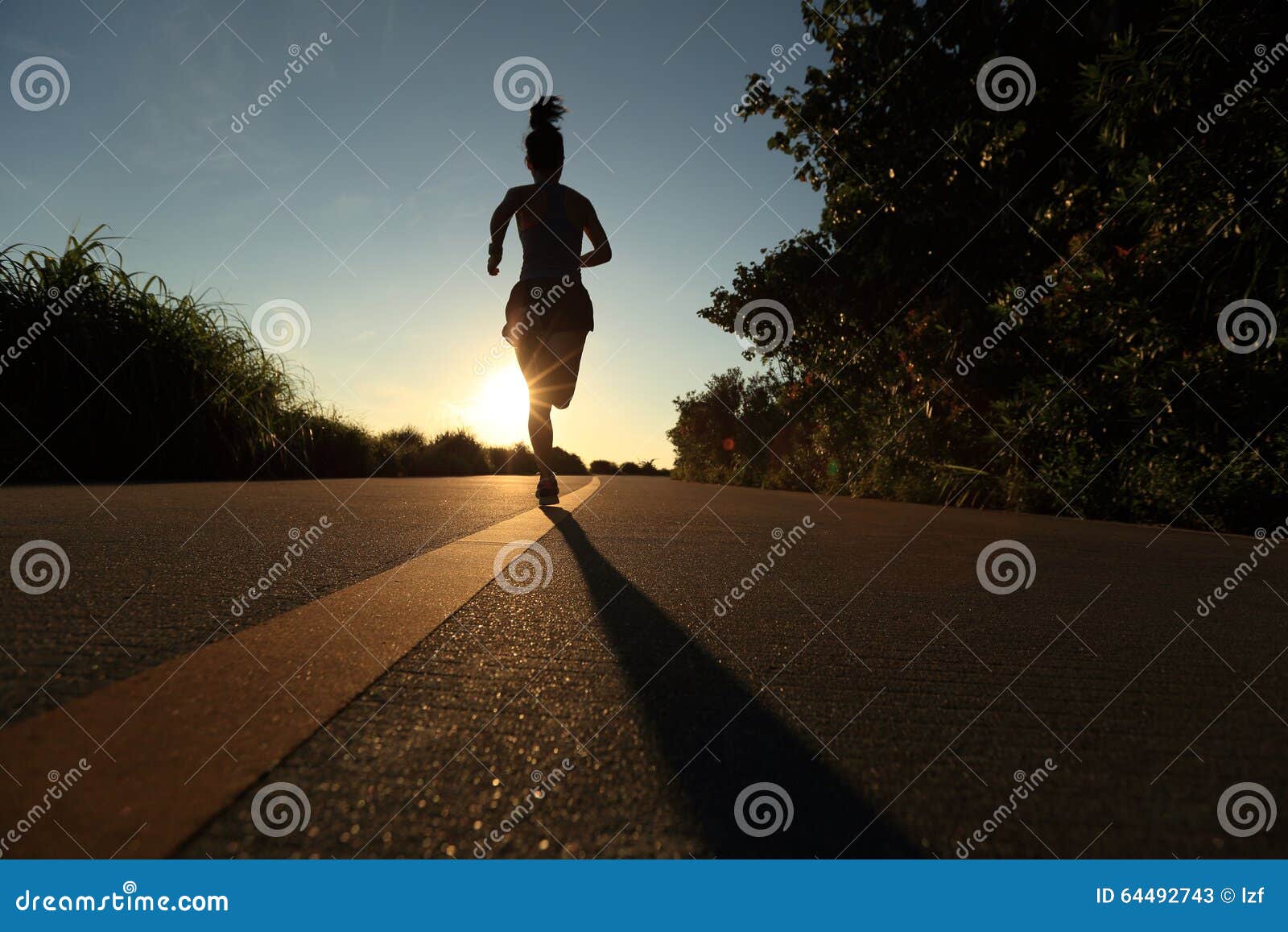 Woman Runner Running on Sunrise Seaside Stock Image - Image of green ...